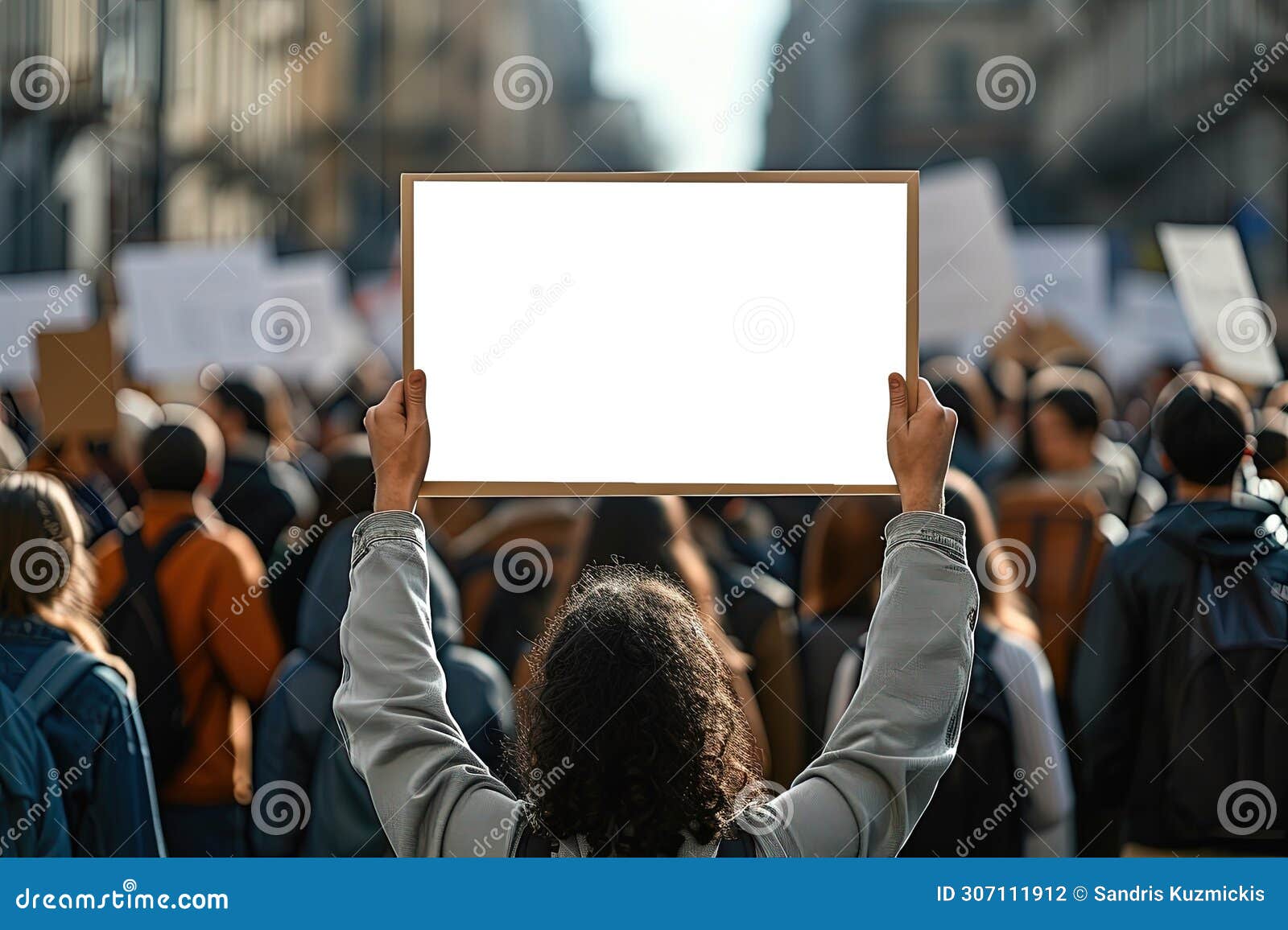 Female Protester Holds Up Blank Sign in Crowd. Generative AI Stock ...