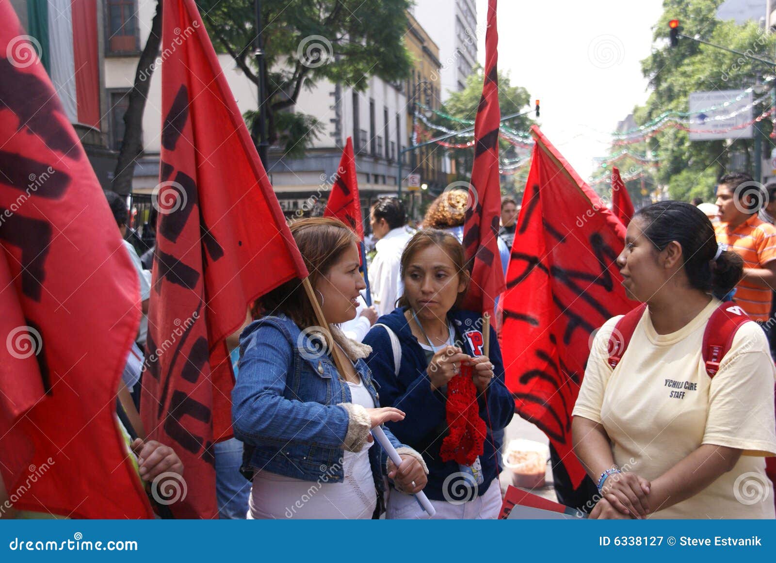 Female Protesters with Red Flags Editorial Photography - Image of girls ...