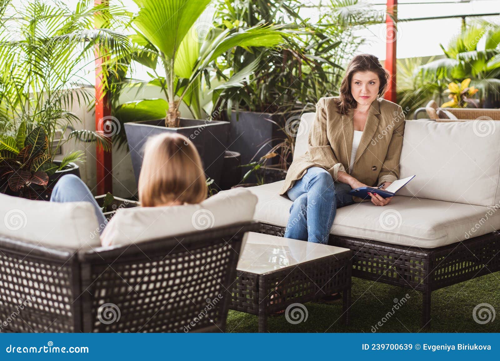 A Female Psychologists Therapy Session with a Client Indoors, Sitting ...