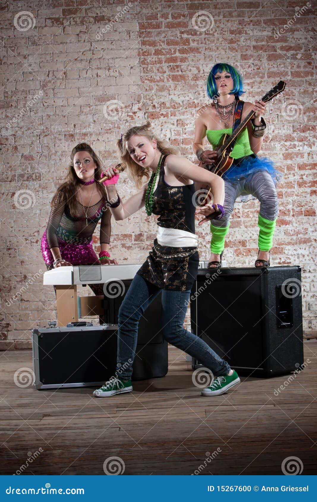 Female punk rock band stock photo. Image of pearl, green - 15267600