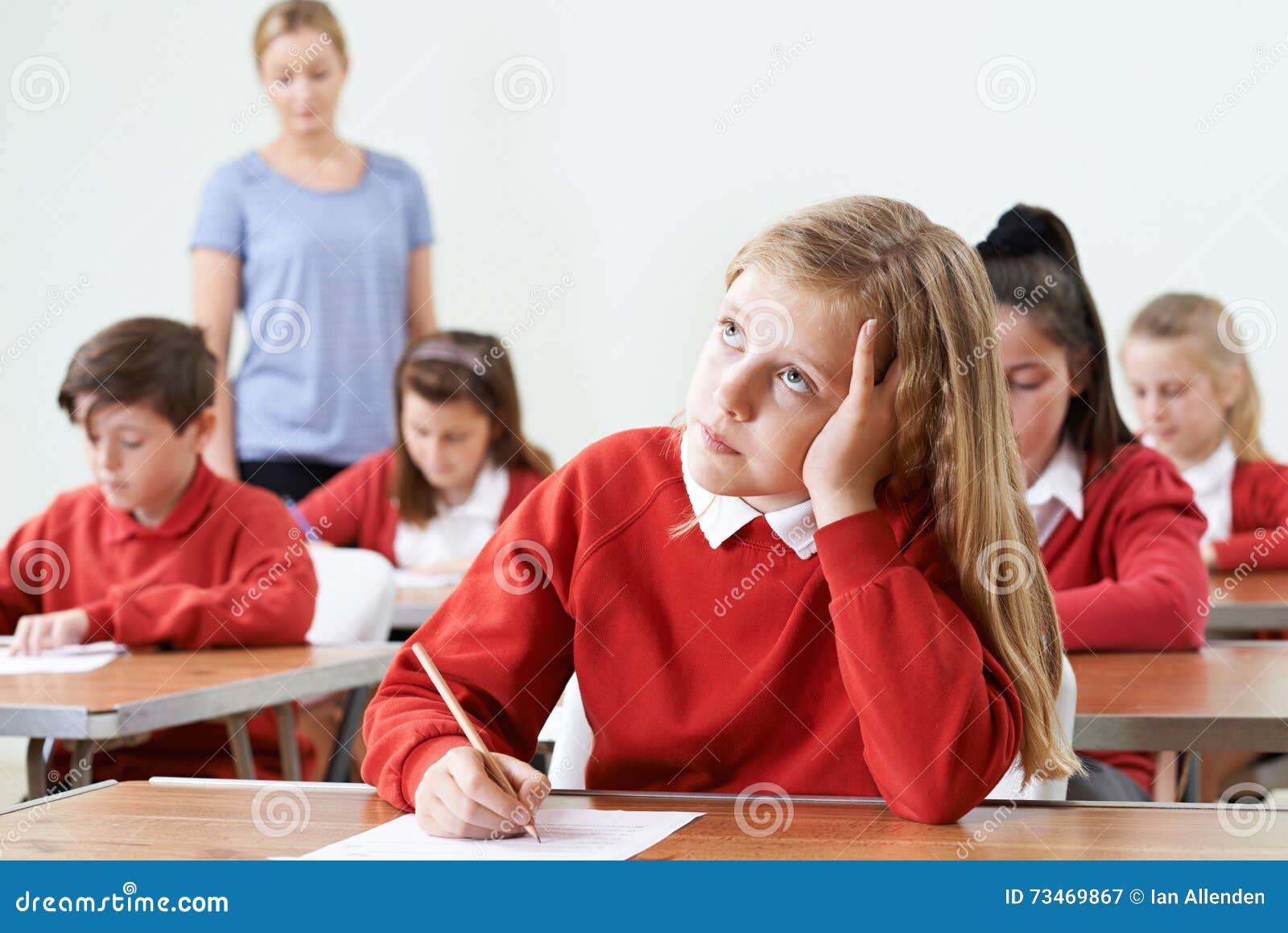 Female Pupil Finding School Exam Difficult Stock Image - Image of male ...