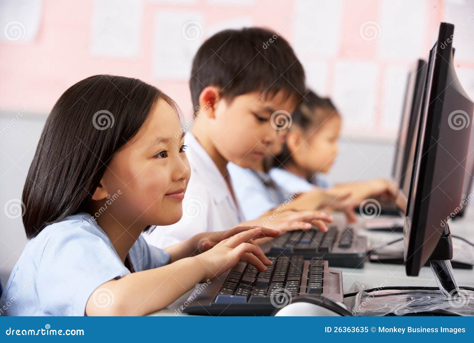 Female Pupil Using Keyboard during Computer Class Stock Image - Image ...
