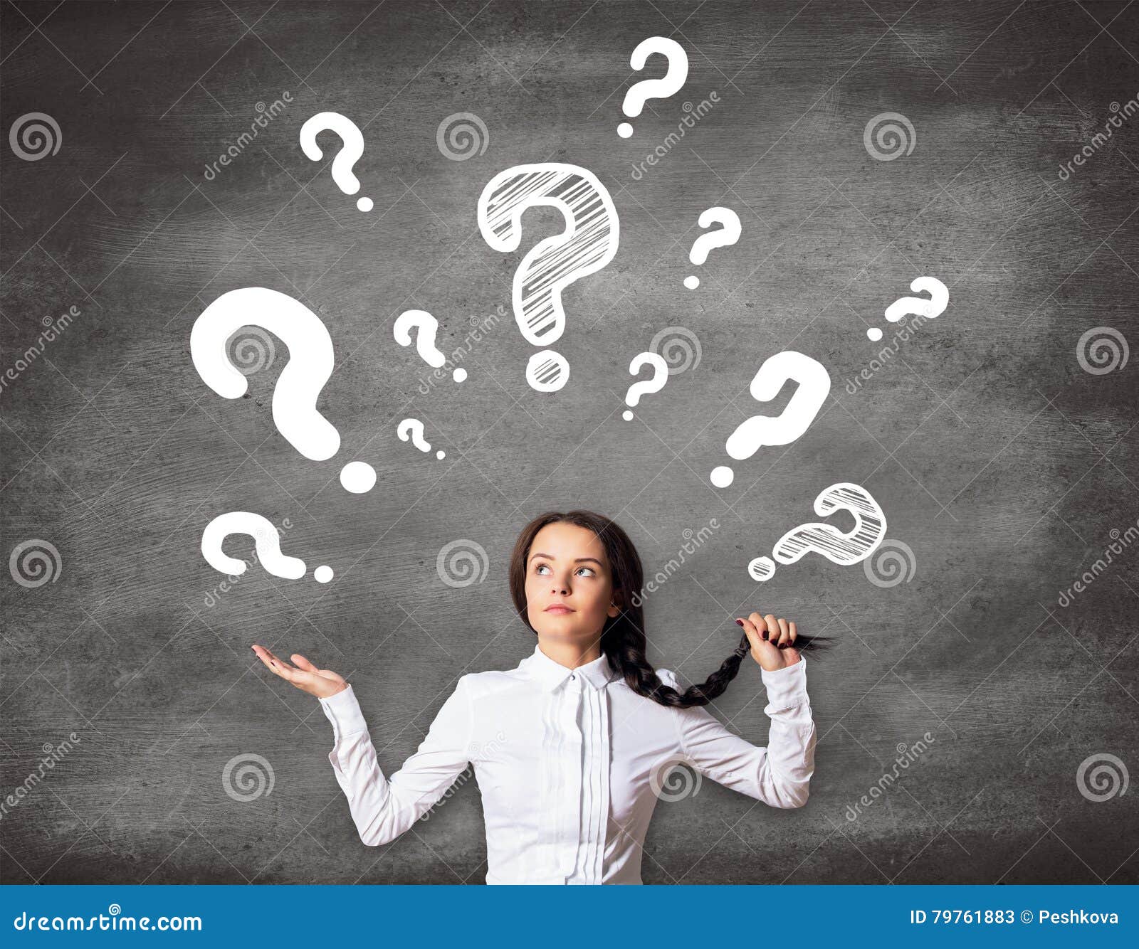 Female with question marks stock image. Image of lady - 79761883