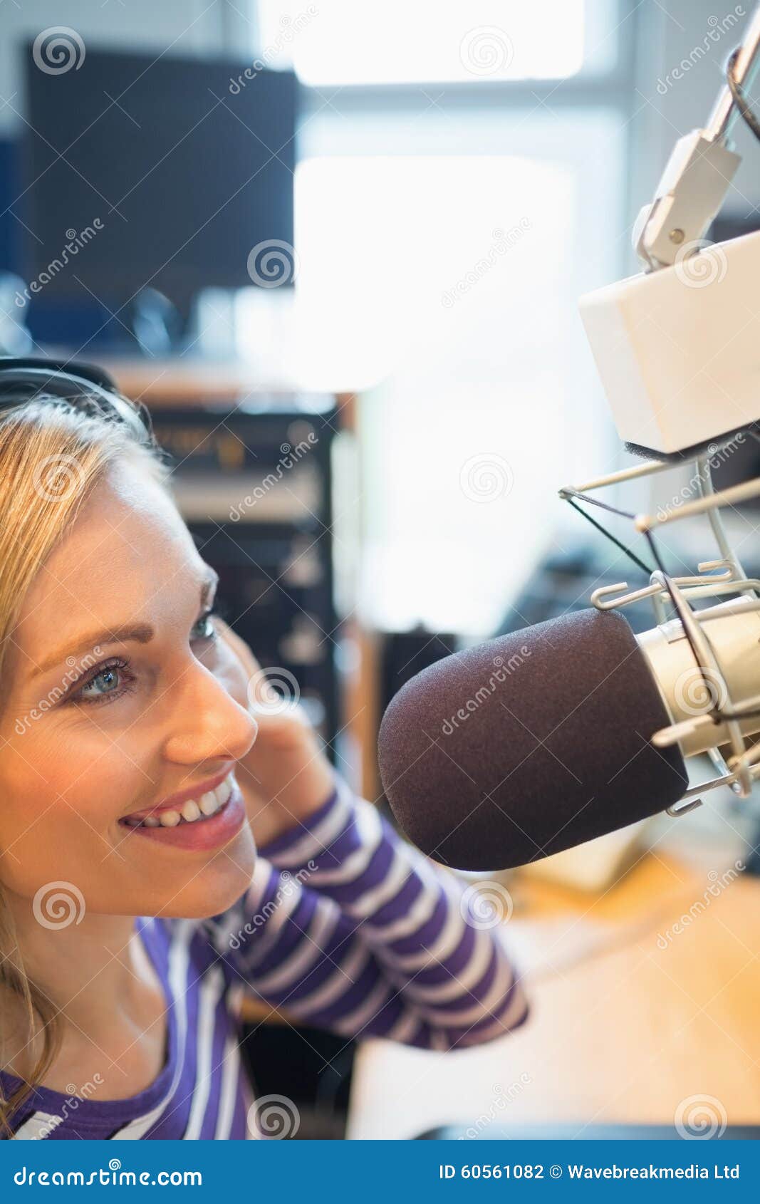 Female Radio Host Broadcasting in Studio Stock Photo - Image of ...