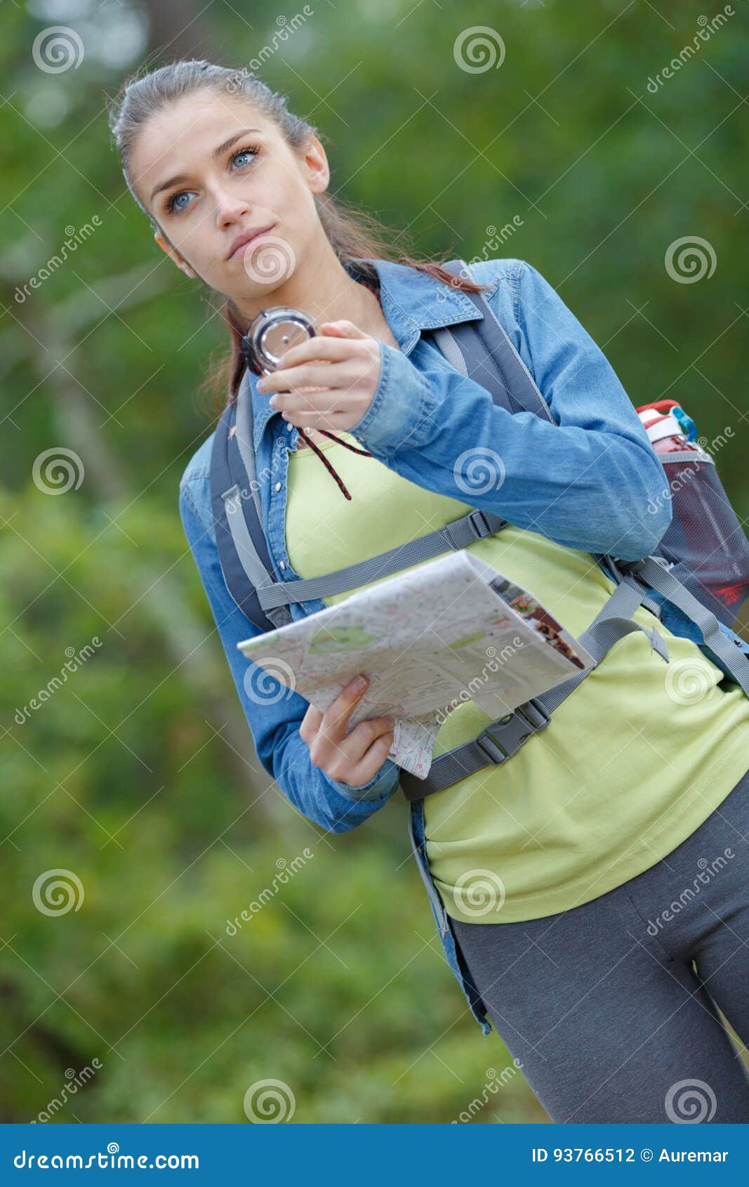 Female Rambler Using Compass Stock Photo - Image of woman, nature: 93766512