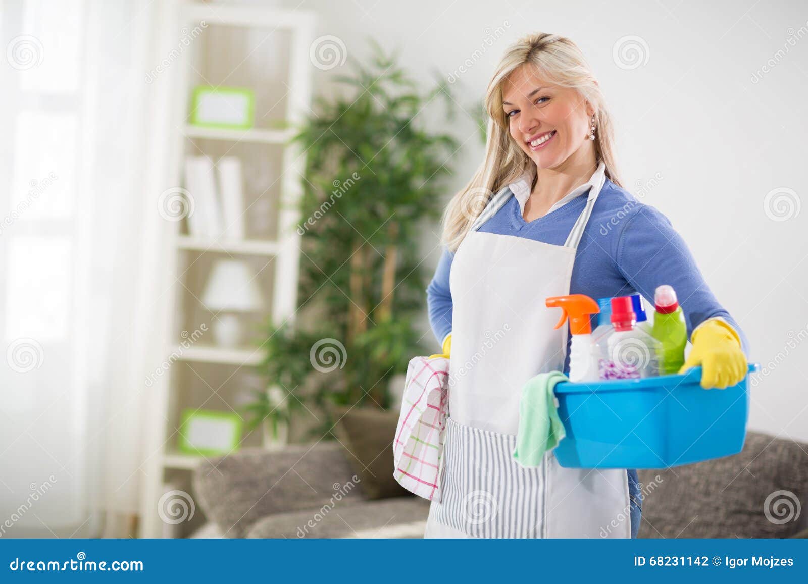 Female is Ready for Cleaning House Stock Photo - Image of indoor ...