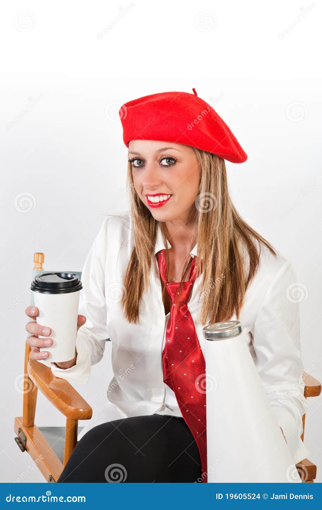 Female in Red Beret stock photo. Image of director, smiling - 19605524