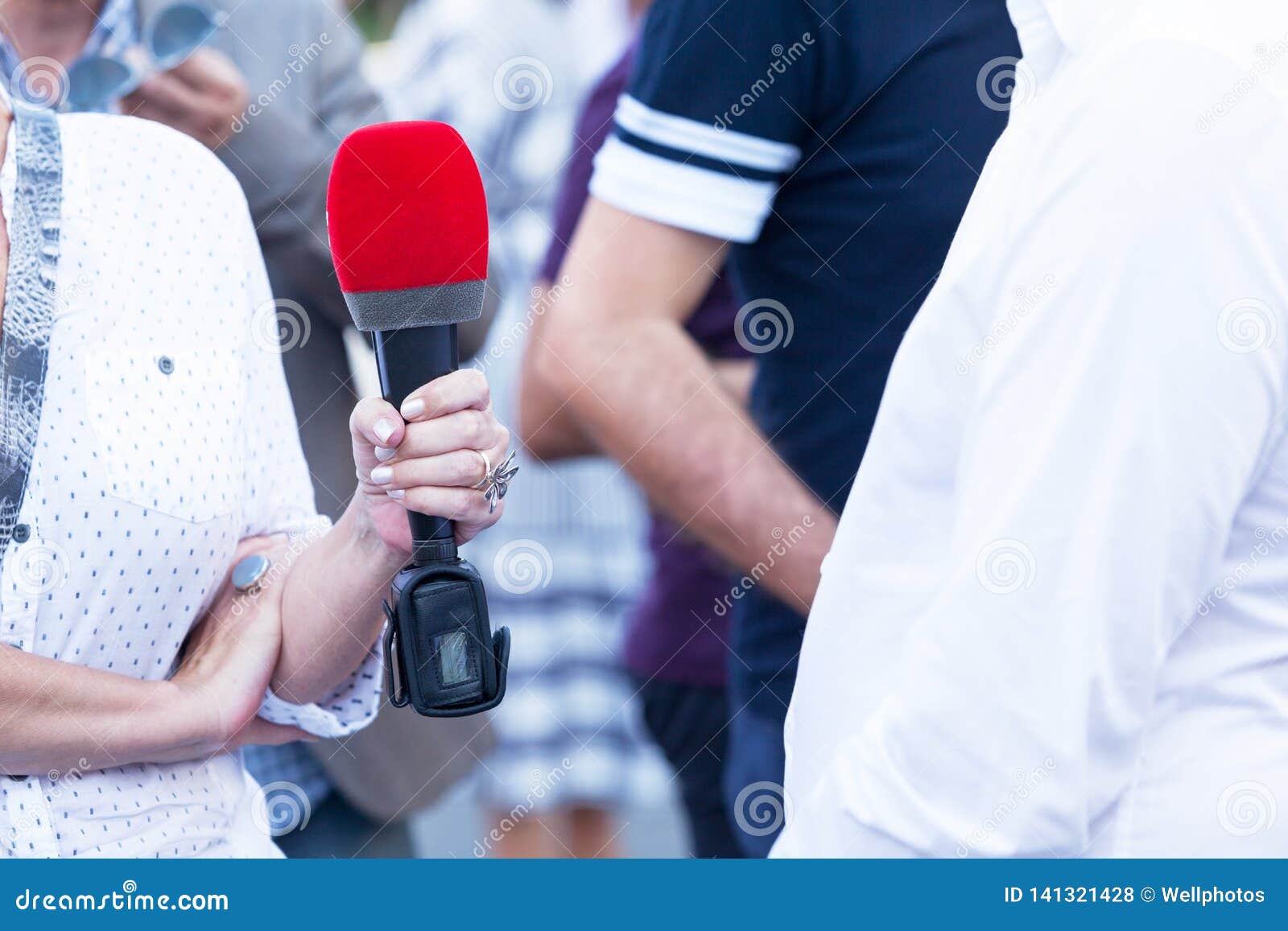 Female Reporter Making Press or Media Interview Stock Photo - Image of ...