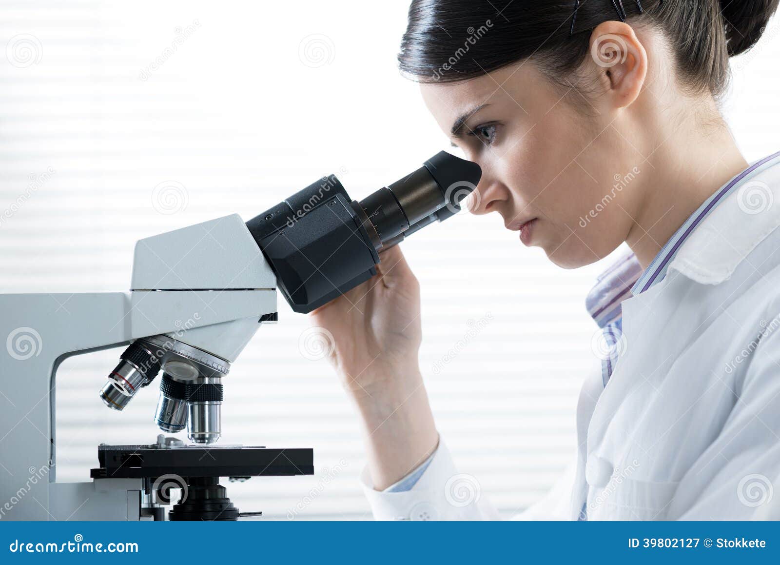 Female Researcher Using Microscope Stock Image - Image of occupation ...