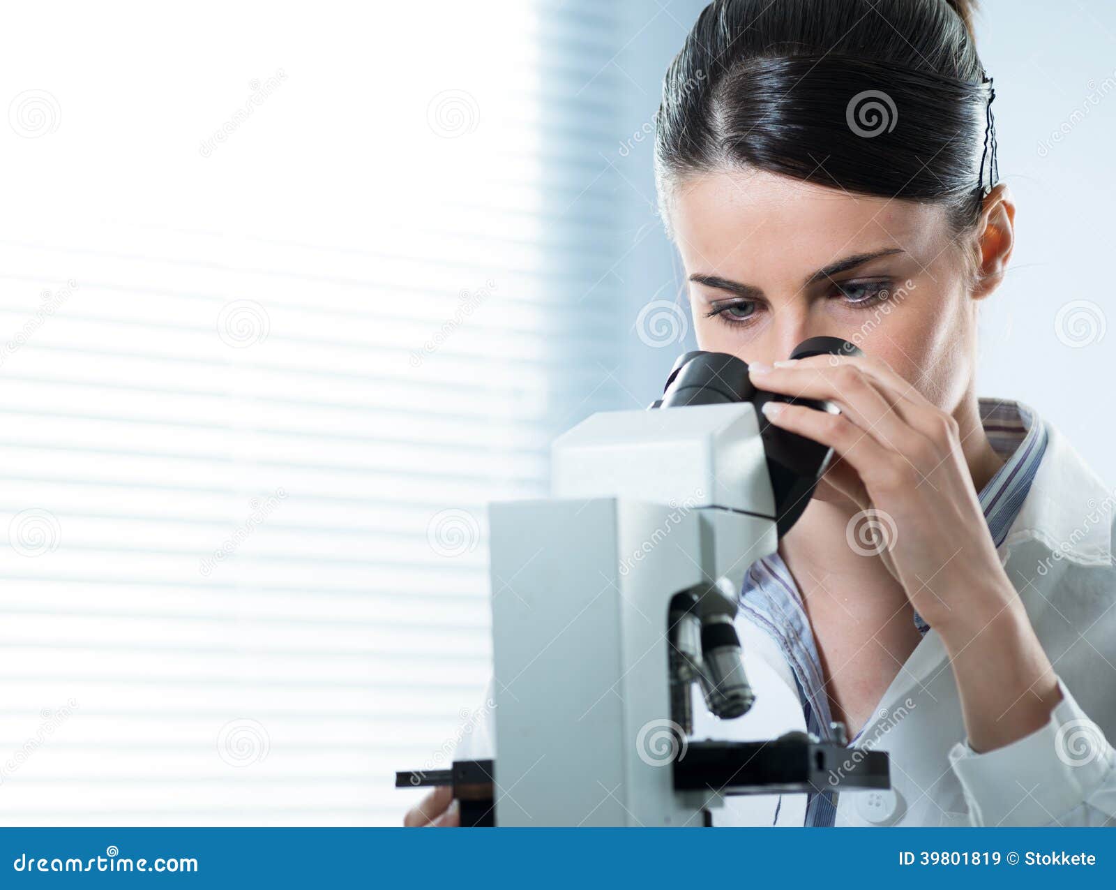 Female Researcher Using Microscope Close Up Stock Image - Image of ...