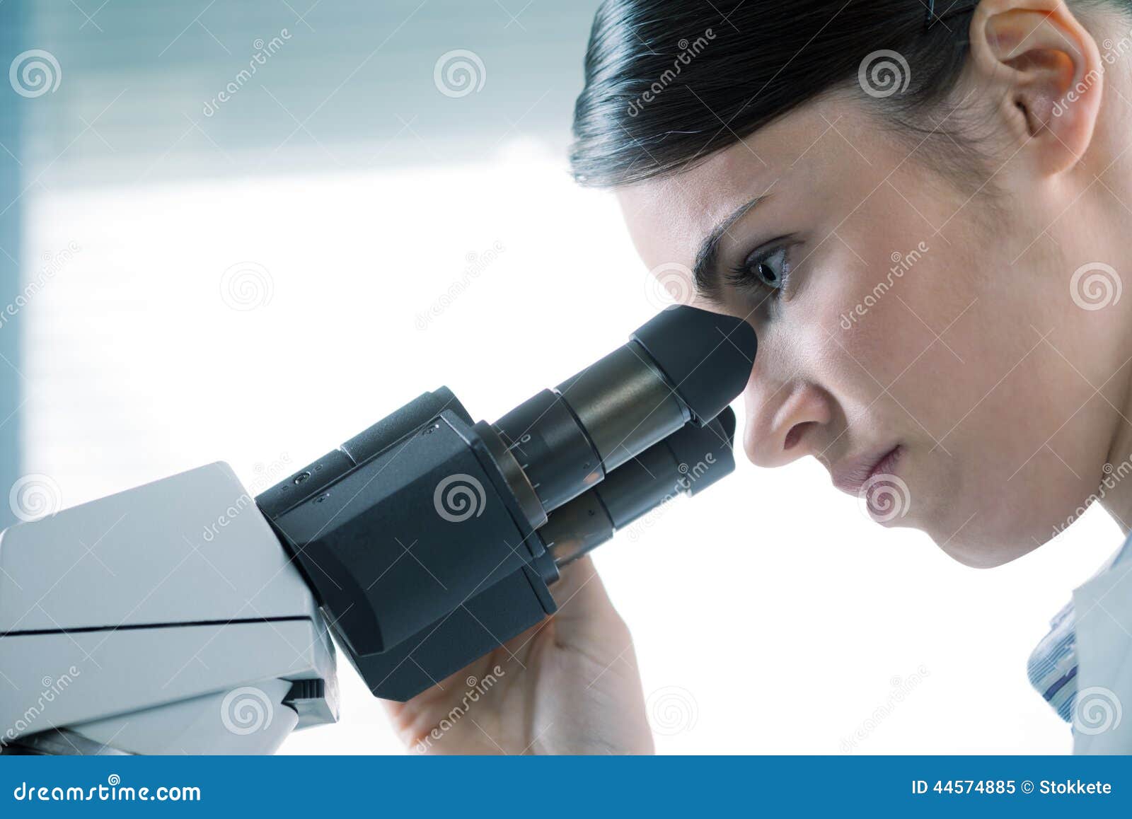 Female Researcher Using Microscope Close Up Stock Image - Image of ...