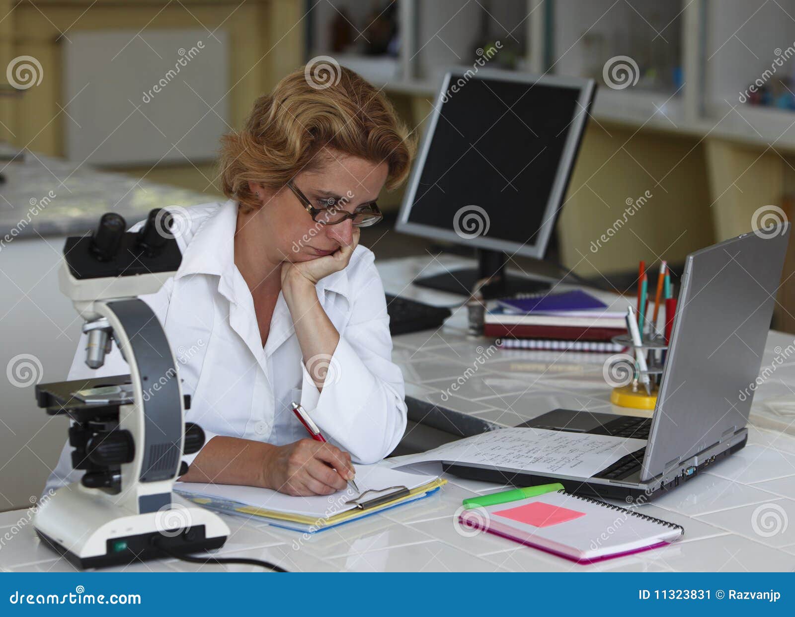 Female researcher working stock image. Image of molecules - 11323831