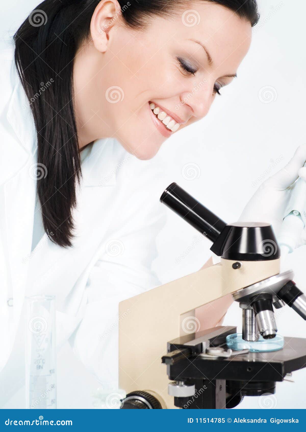 Female Researcher Working on Microscope Stock Image - Image of human ...