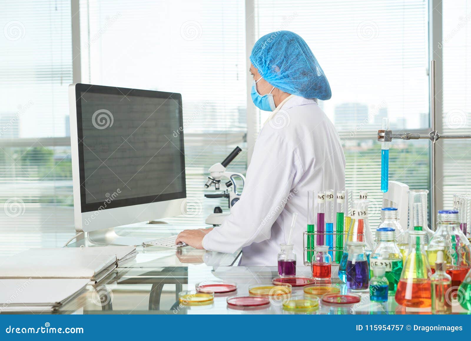 Female Researcher Working at Modern Lab Stock Image - Image of clinic ...