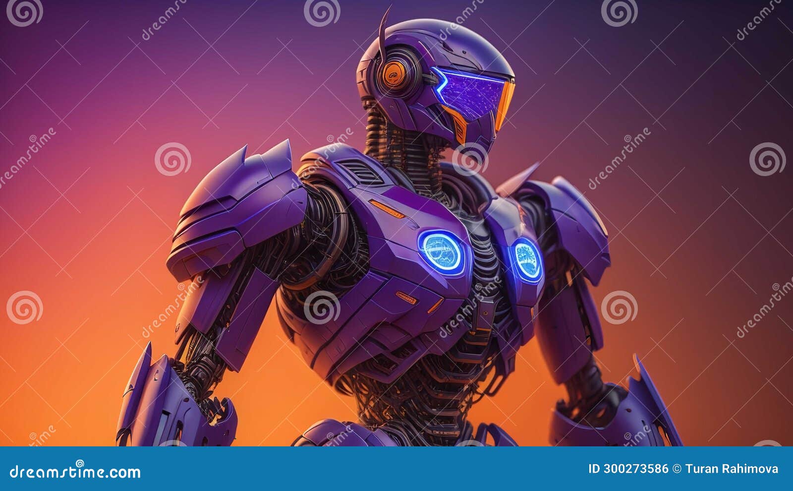 A Female Robot with Blue and Purple Background. Generative Ai Stock ...