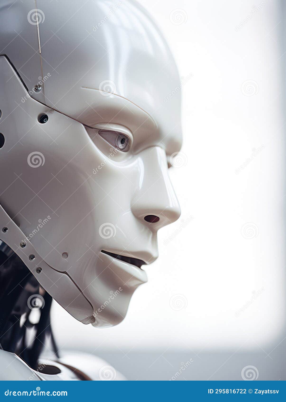 Female Robot Face Closeup on White Blurred Digital Background ...