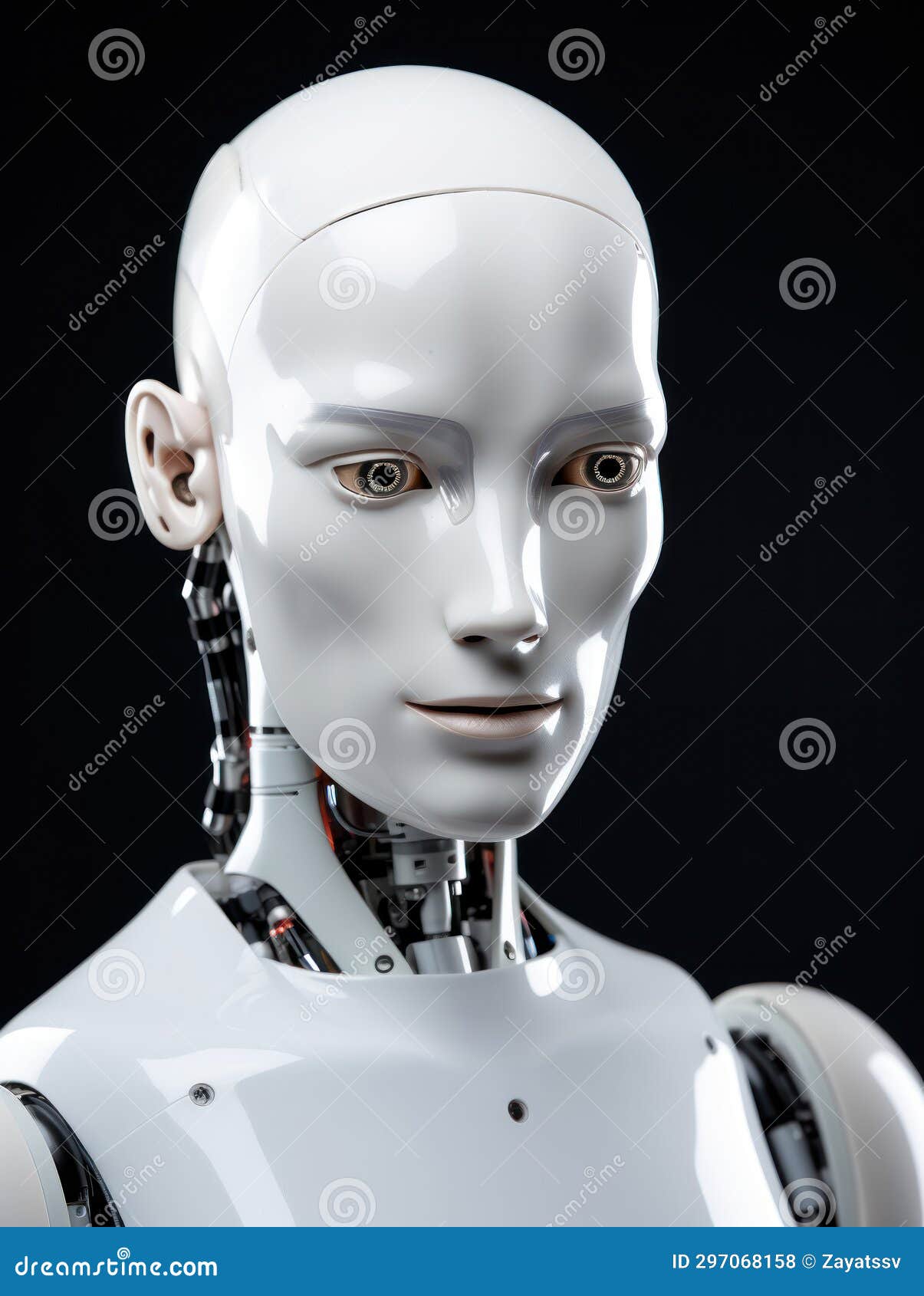 Female Robot Face Closeup on White Blurred Digital Background ...