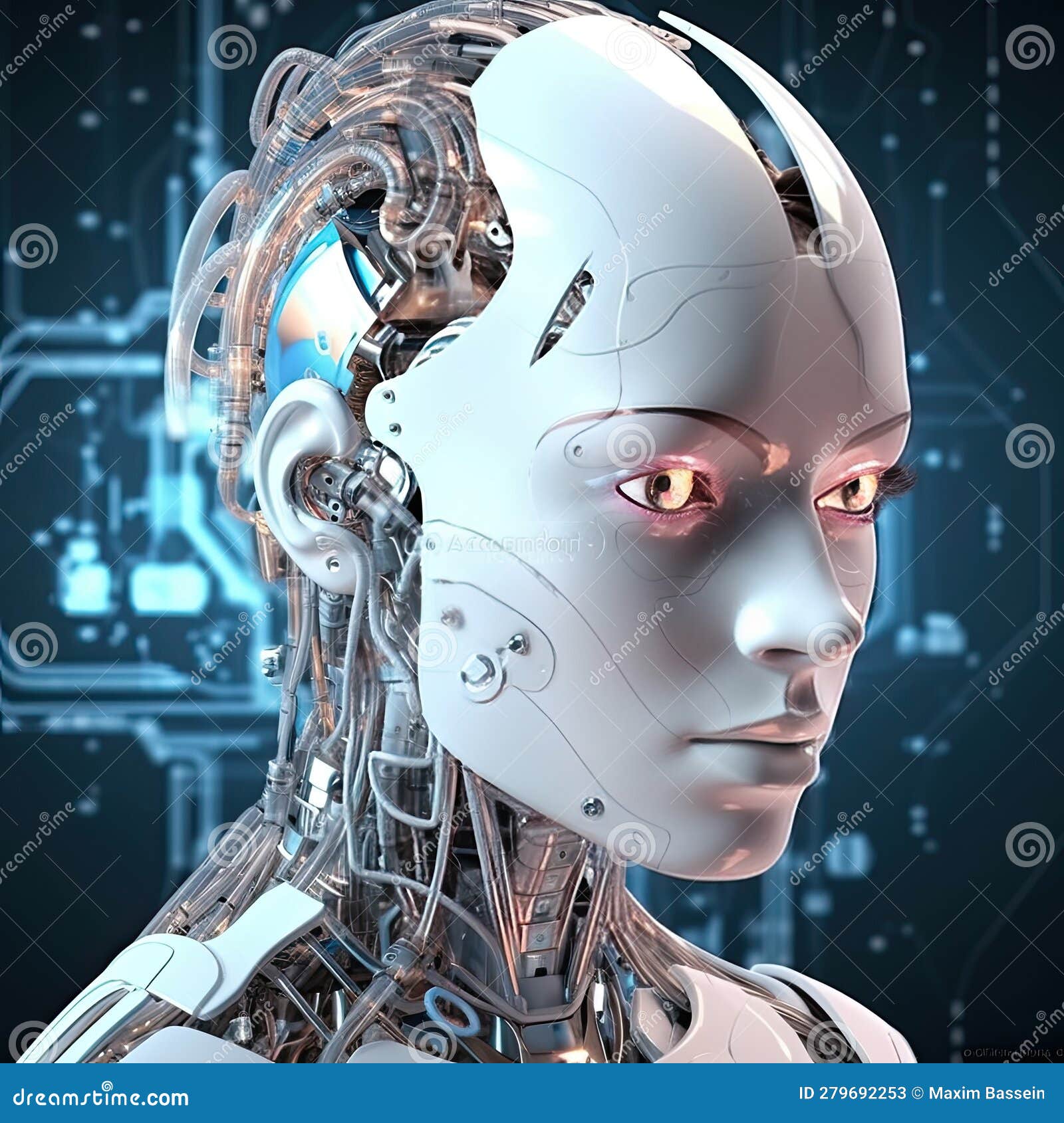 Female Robot Head, Artificial Intelligence Concept. Created by AI Stock ...