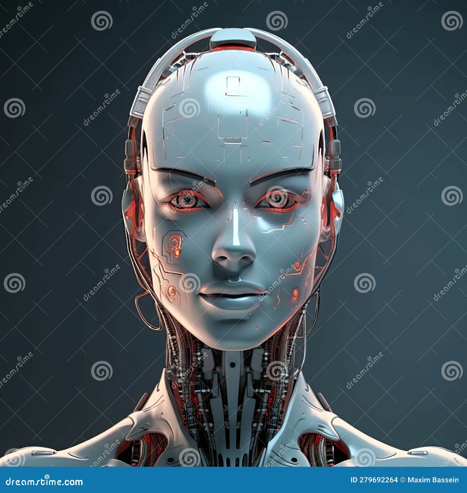 Female Robot Head, Artificial Intelligence Concept. Created by AI Stock ...