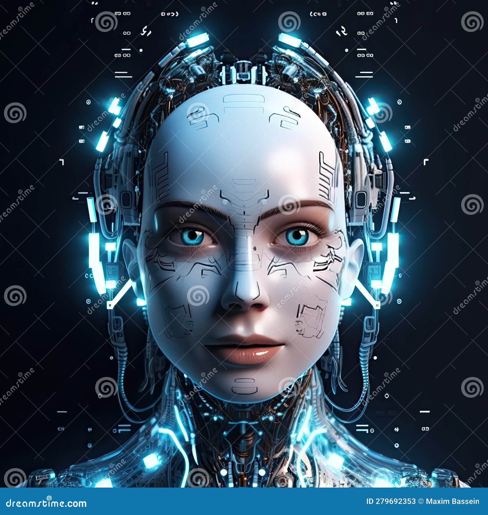 Female Robot Head, Artificial Intelligence Concept. Created by AI Stock ...