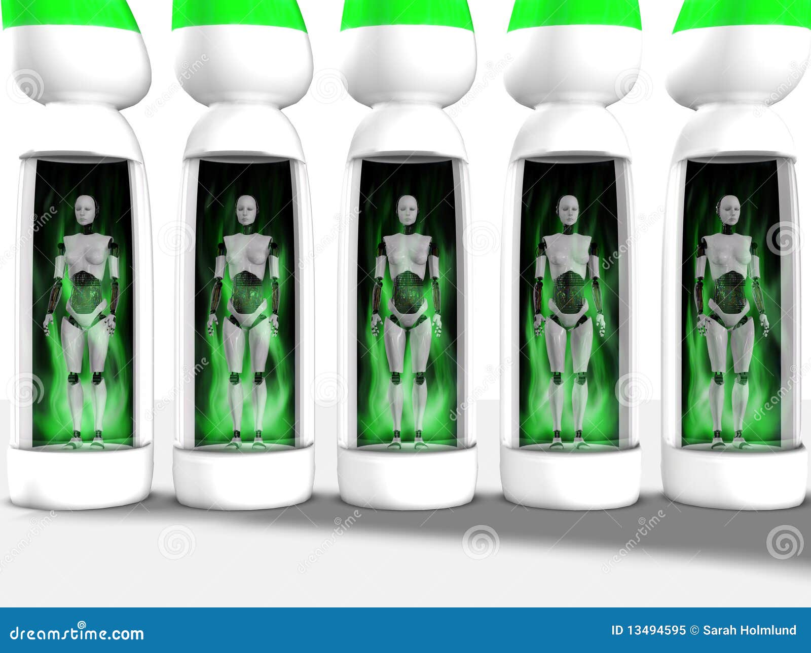 Female Robots In Various Poses Set, Side, Front And Back View Of Cyborg ...