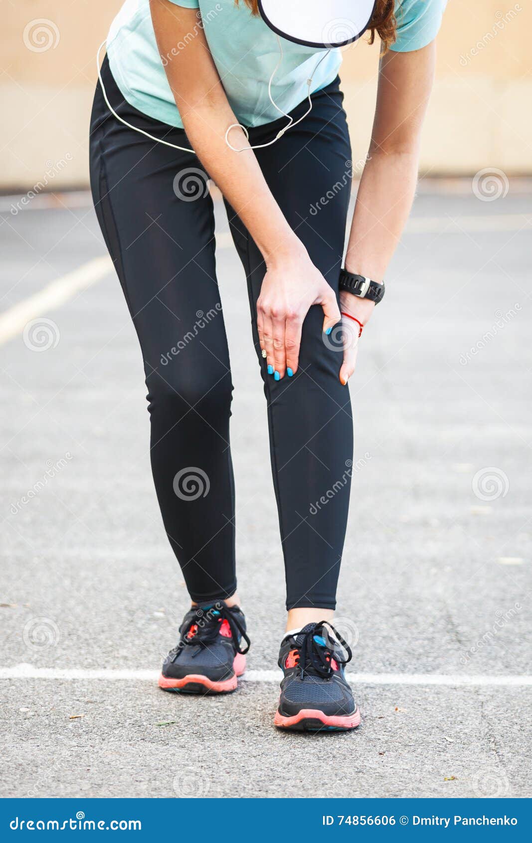Female Runner is Holding Her Injured Leg. Stock Photo - Image of young ...