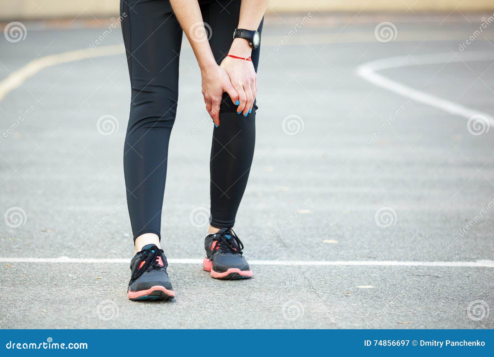 Female Runner is Holding Her Injured Leg. Stock Image - Image of woman ...