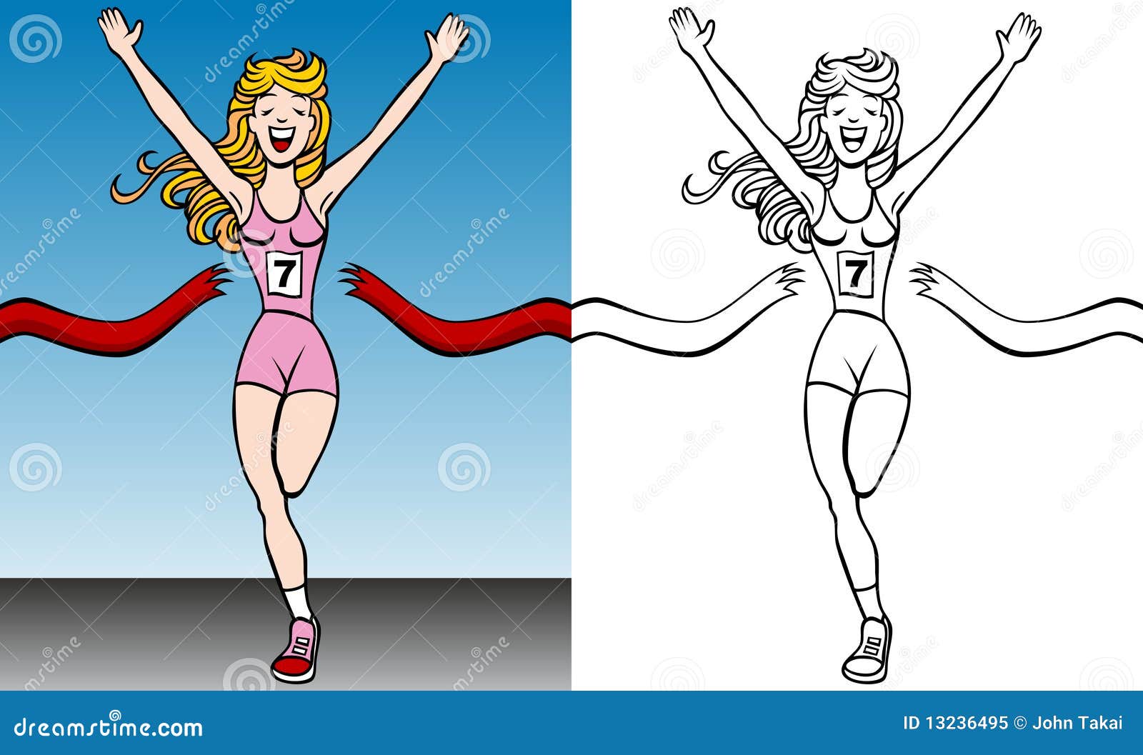 Female Runner Reaches Finish Line Set Stock Vector - Illustration of ...