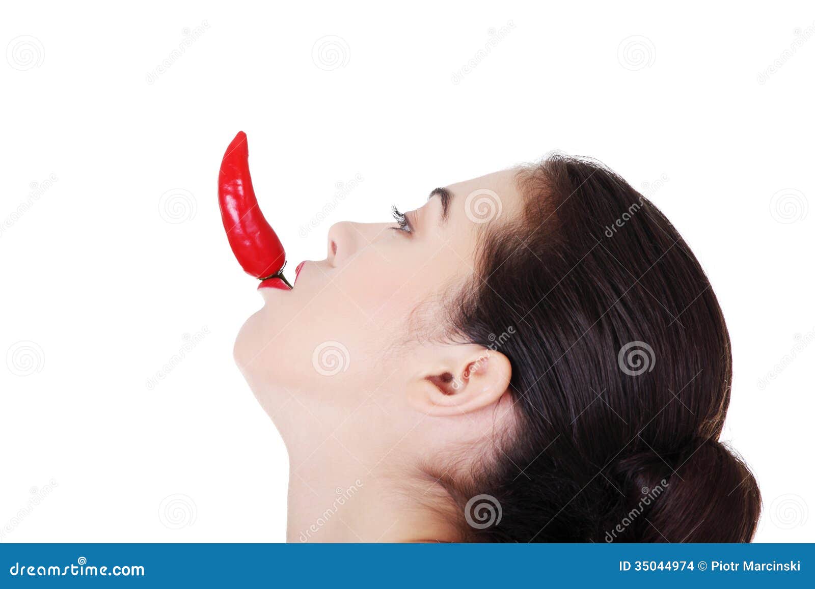 Female S Profile with Chili in Mouth. Stock Photo - Image of beautiful ...