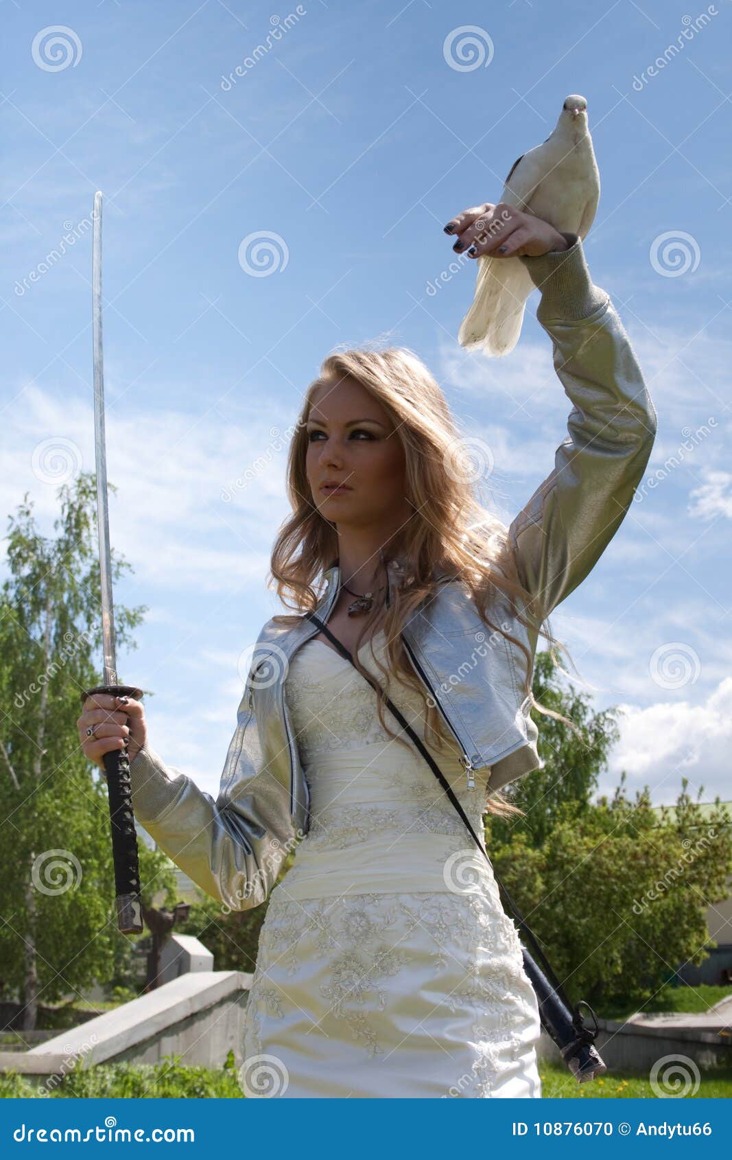 Female With Samurai Sword And Dove Stock Photography | CartoonDealer ...