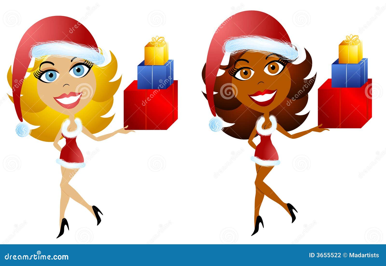 Female Santa Christmas Helpers 3 Stock Illustration - Illustration of ...