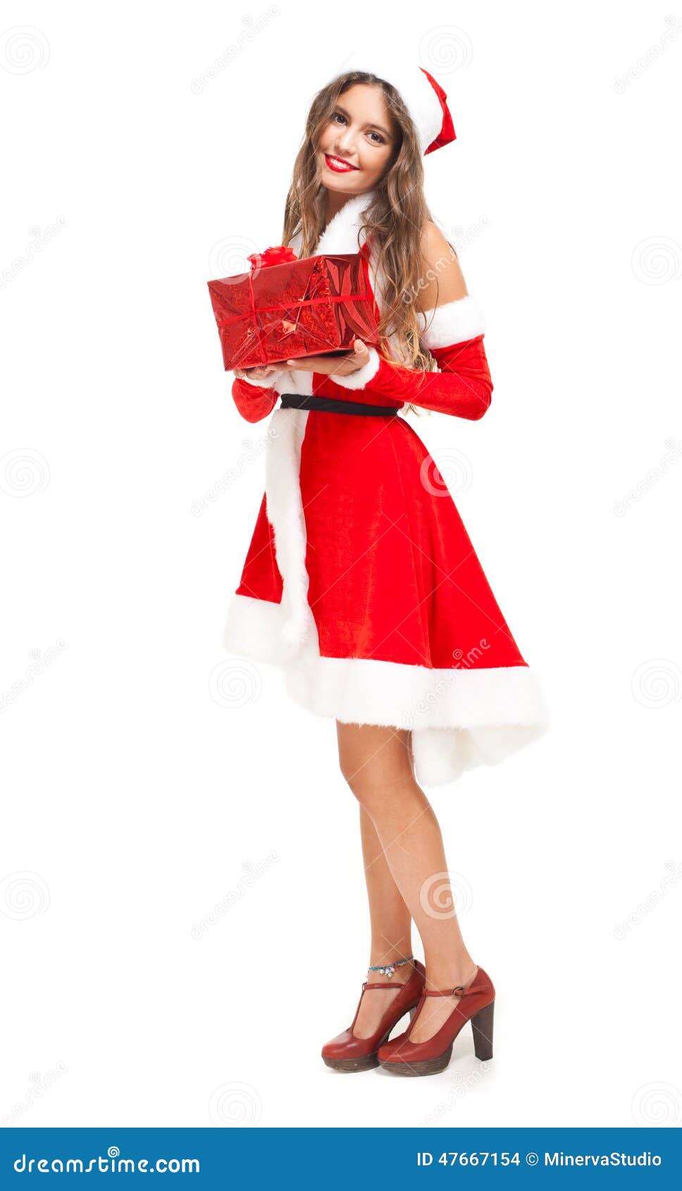 Female Santa Claus Giving You a Present Stock Photo - Image of elegance ...