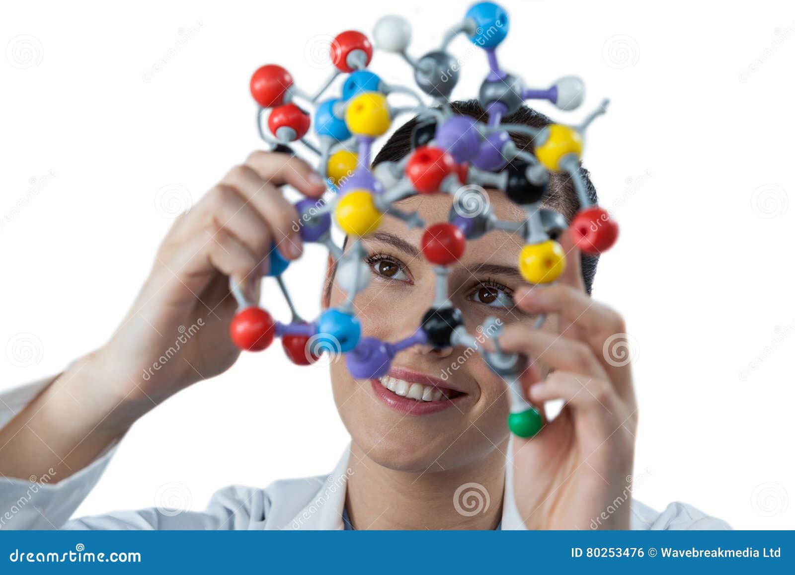 Female Scientist Holding Molecular Model Stock Photo - Image of atoms ...