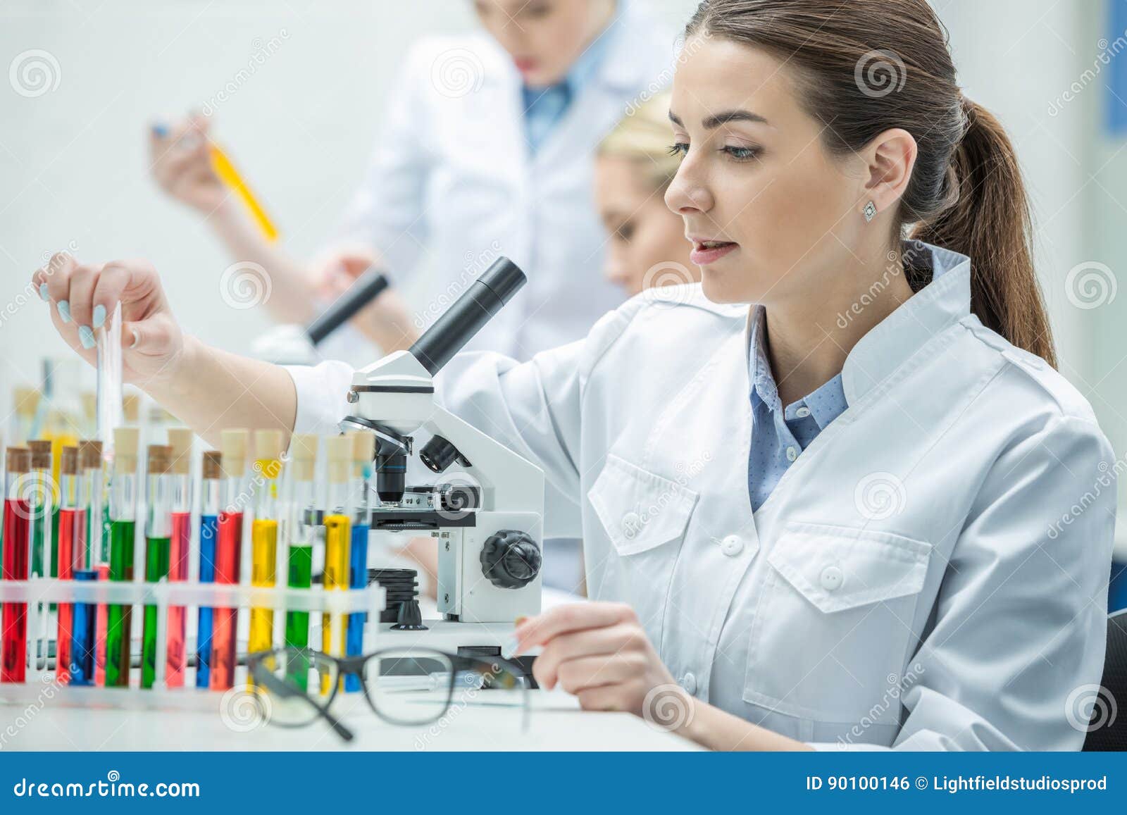 Female scientist in lab stock photo. Image of reagents - 90100146