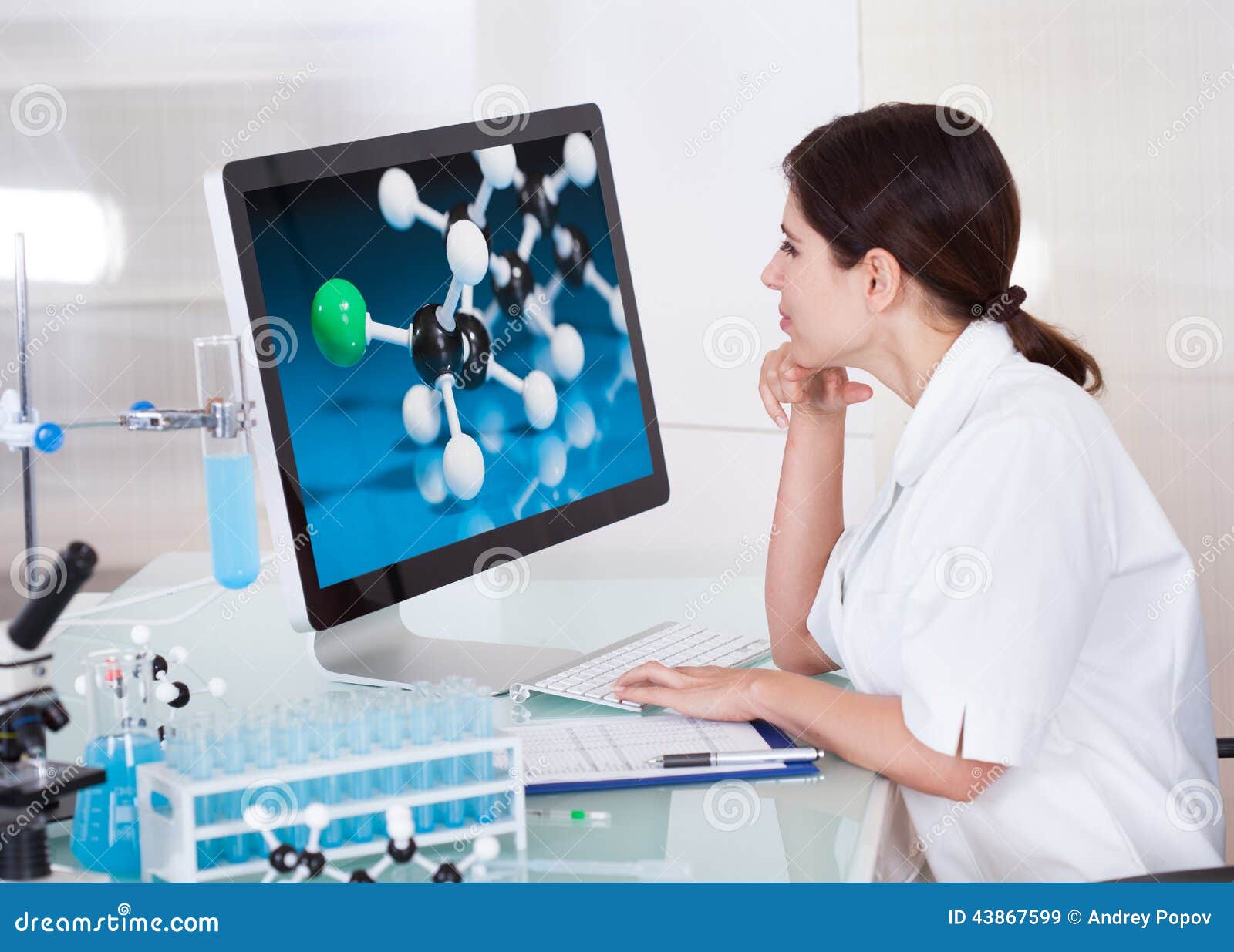 Female Scientist Looking on Computer Screen Stock Image - Image of ...