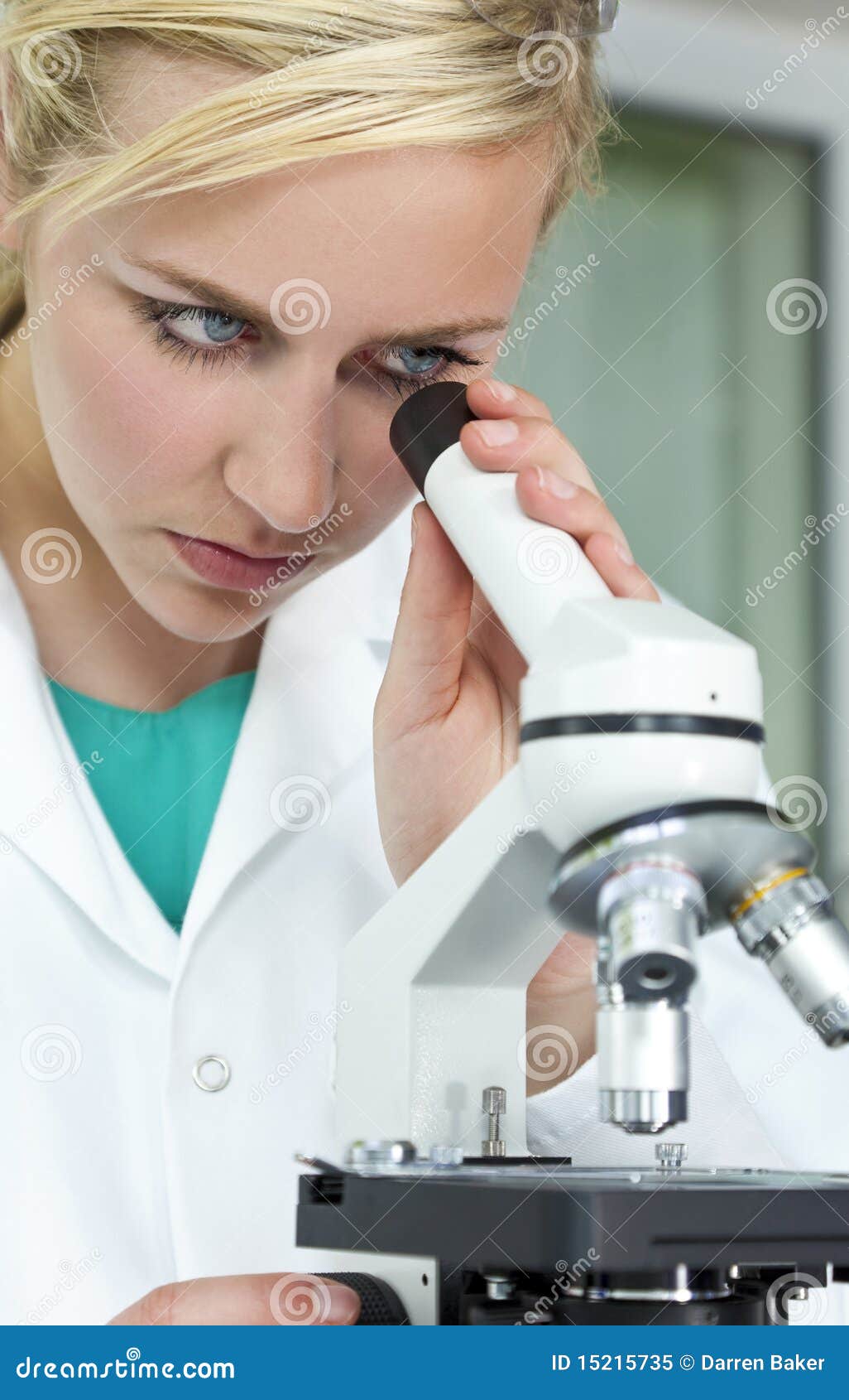 Female Scientist & Microscope in Laboratory Stock Image - Image of ...