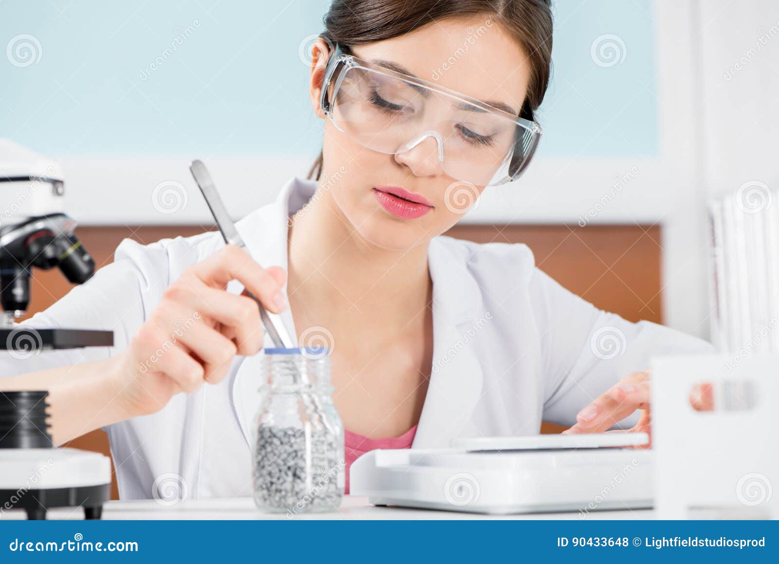 Female Scientist in Protective Glasses Stock Photo - Image of ...
