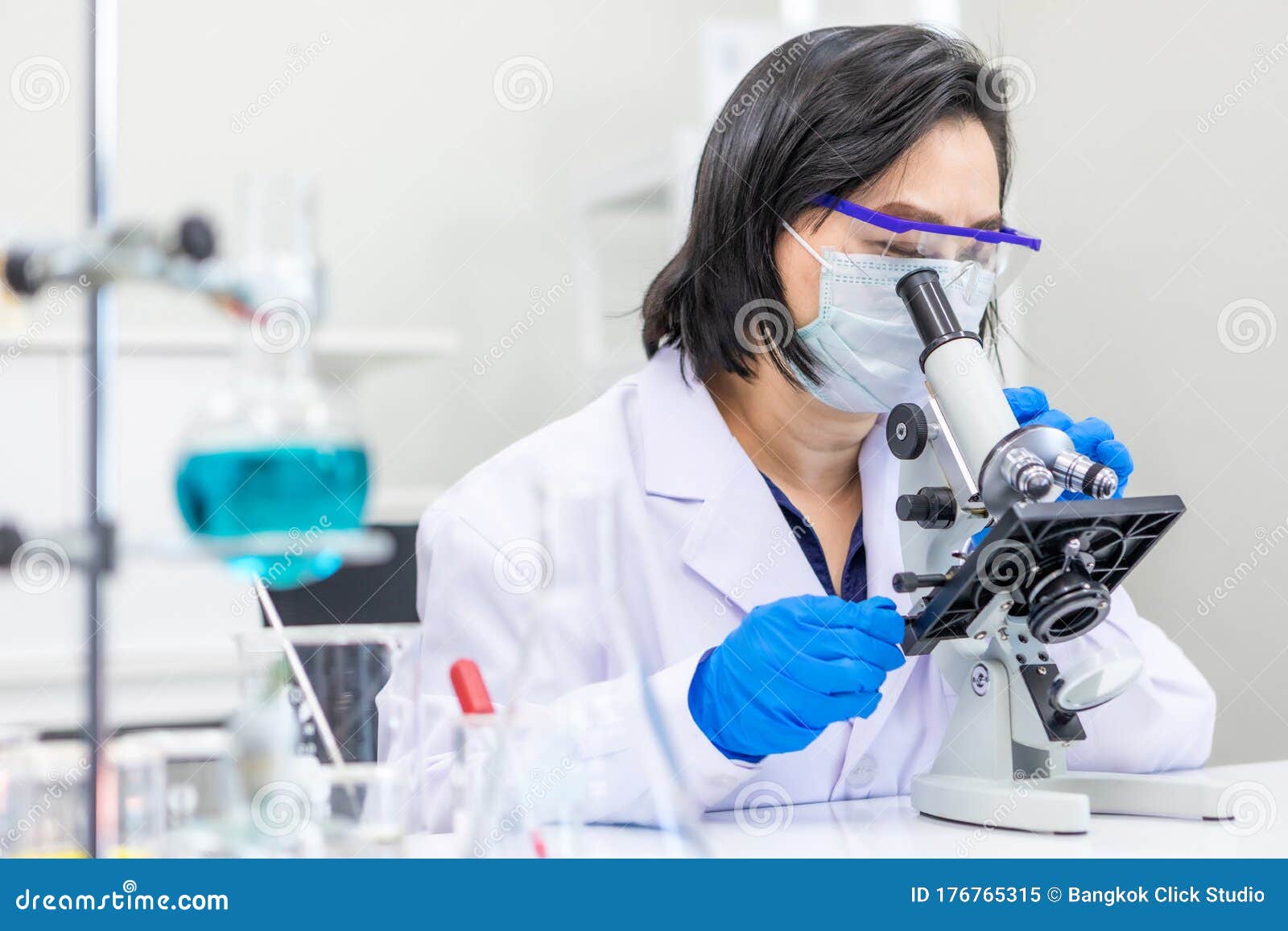 Scientis Using Microscope To Work in Lab Stock Image - Image of biology ...