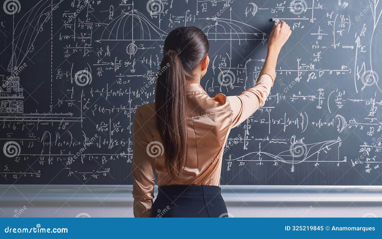 Female Scientist Solving Complex Equations on Chalkboard: Advanced ...