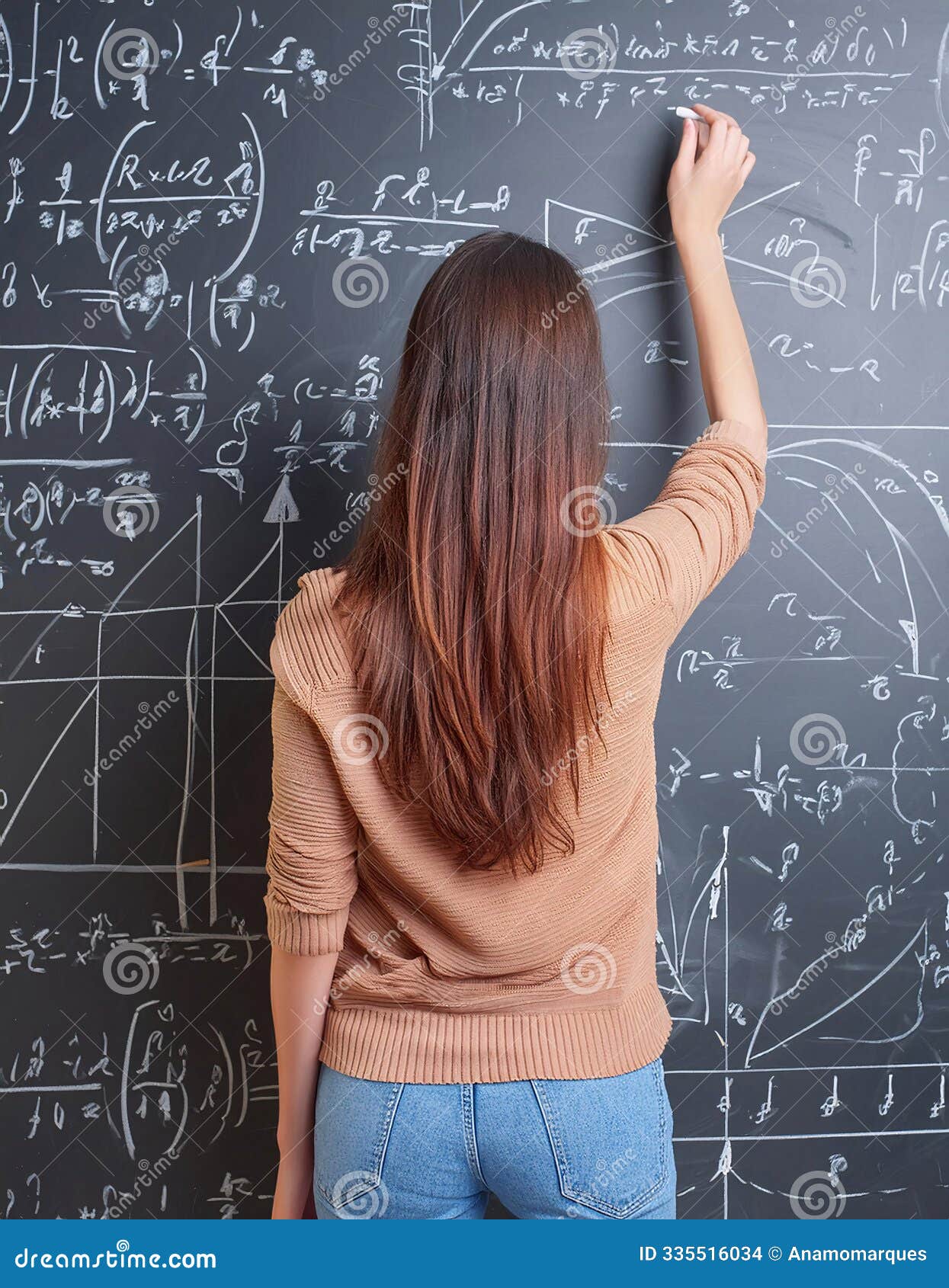 Female Scientist Solving Complex Equations on Chalkboard: Advanced ...