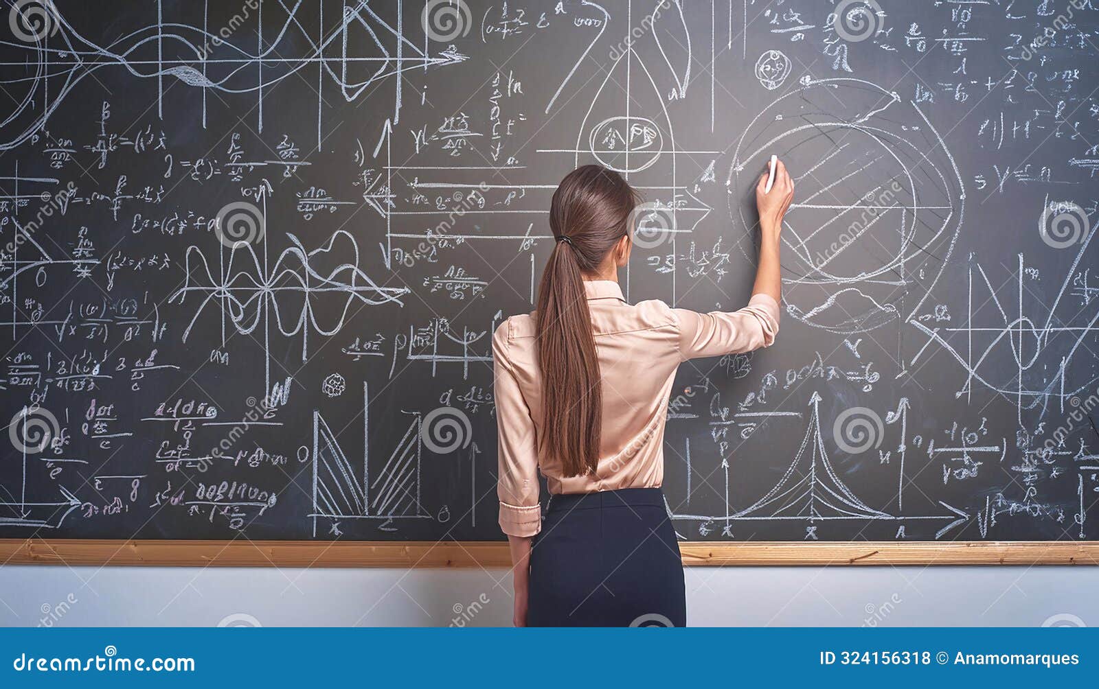 Female Scientist Solving Complex Equations on Chalkboard Advanced ...