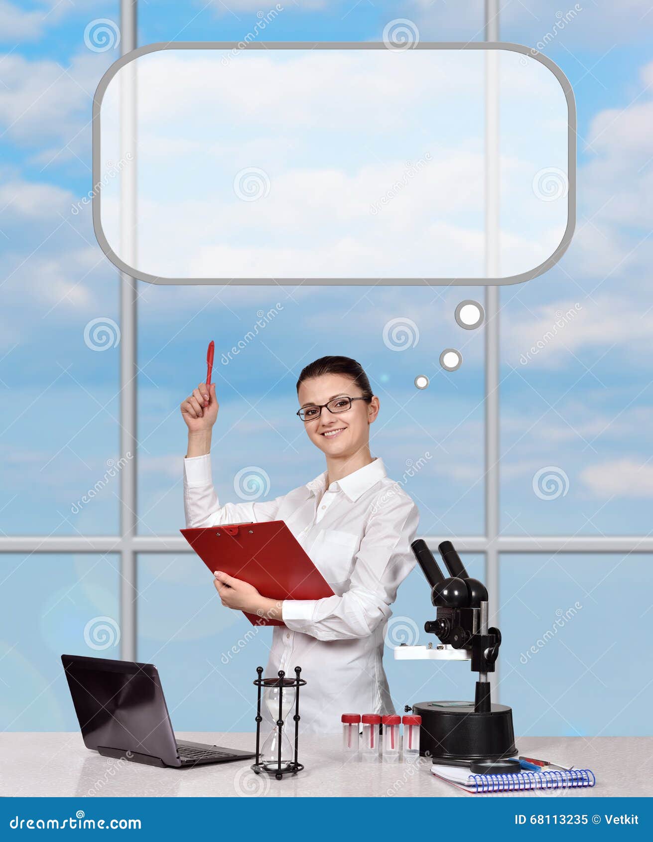 Female scientist thinking stock image. Image of magnification - 68113235