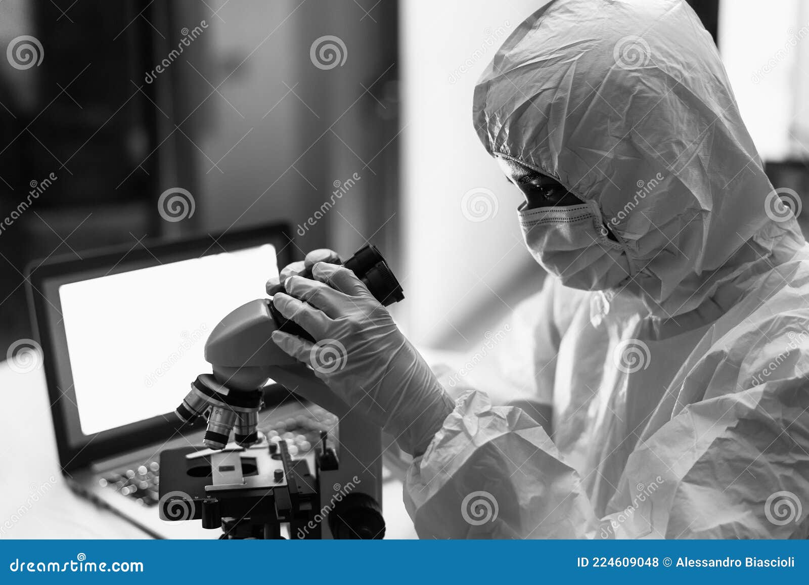 Female Scientist Working in Research Lab Examining Microorganisms ...