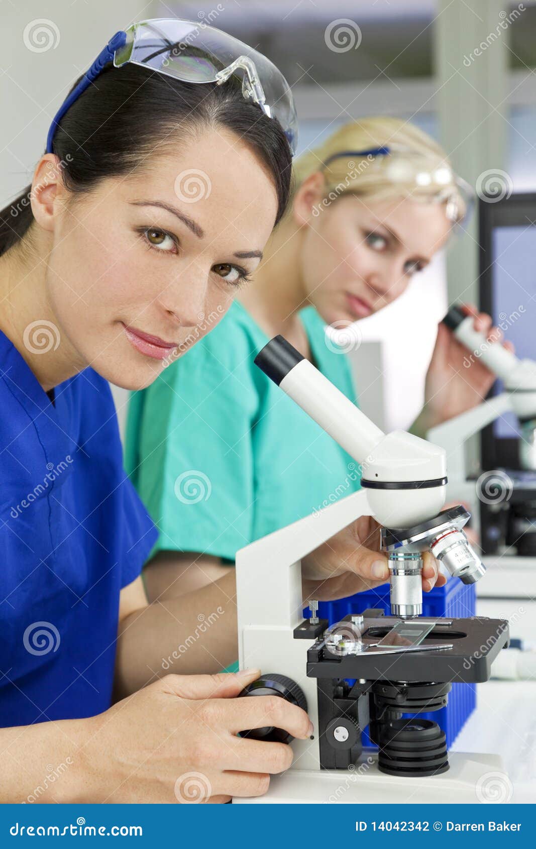 Female Scientists with Microscopes in a Laboratory Stock Photo - Image ...