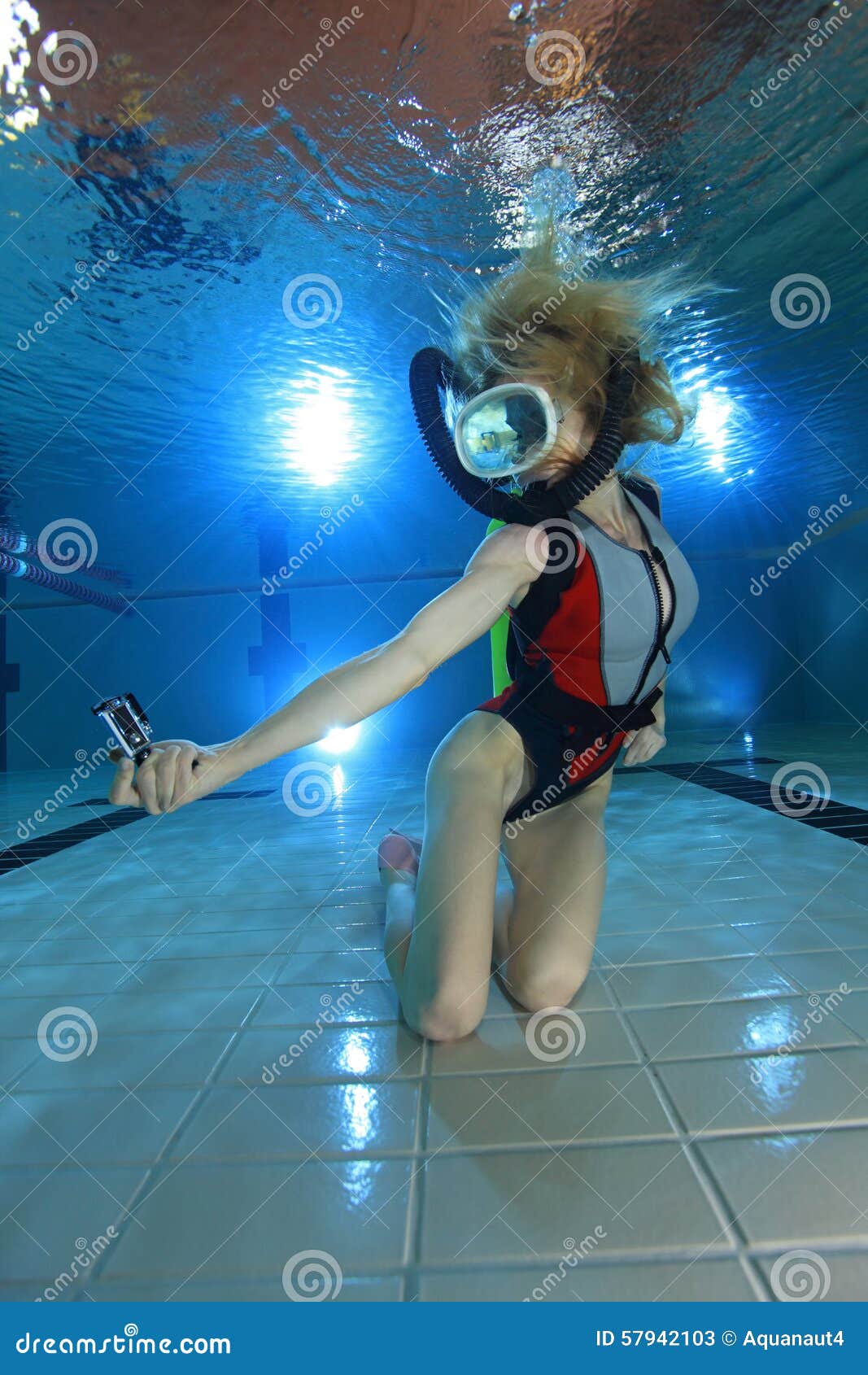 Female Scuba Diver with Action Camera Stock Image - Image of action ...