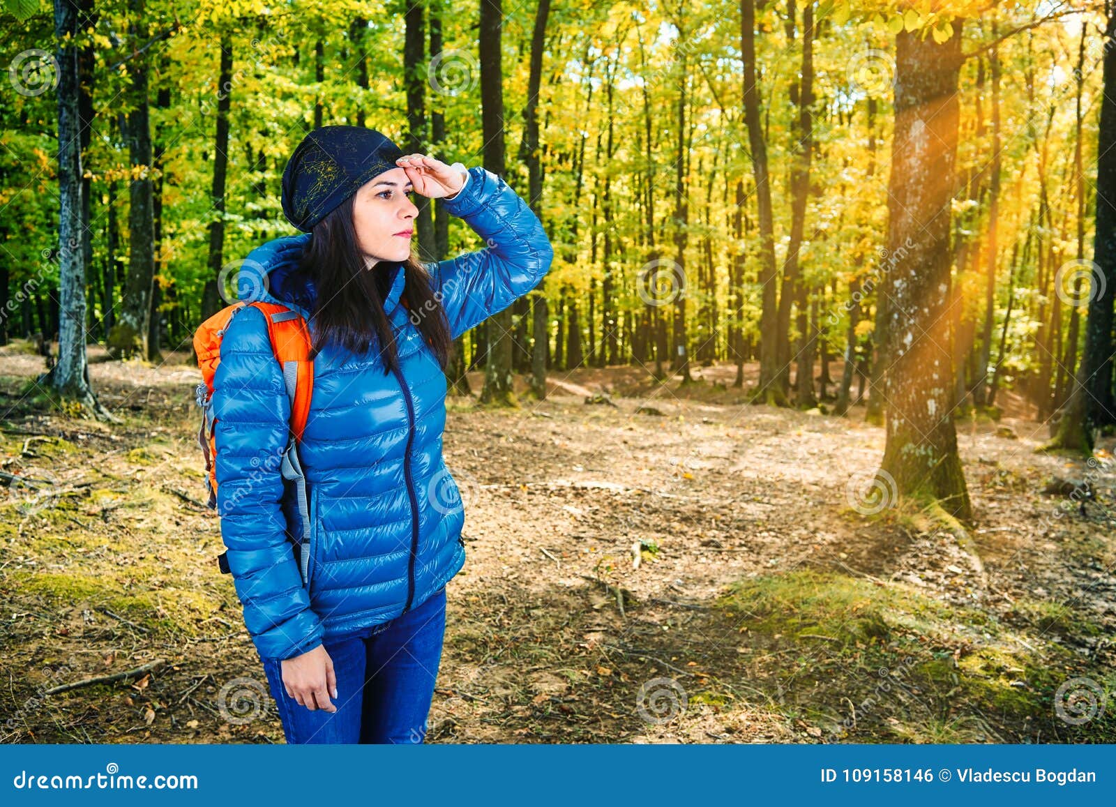 Female searching in forest stock photo. Image of hiking - 109158146