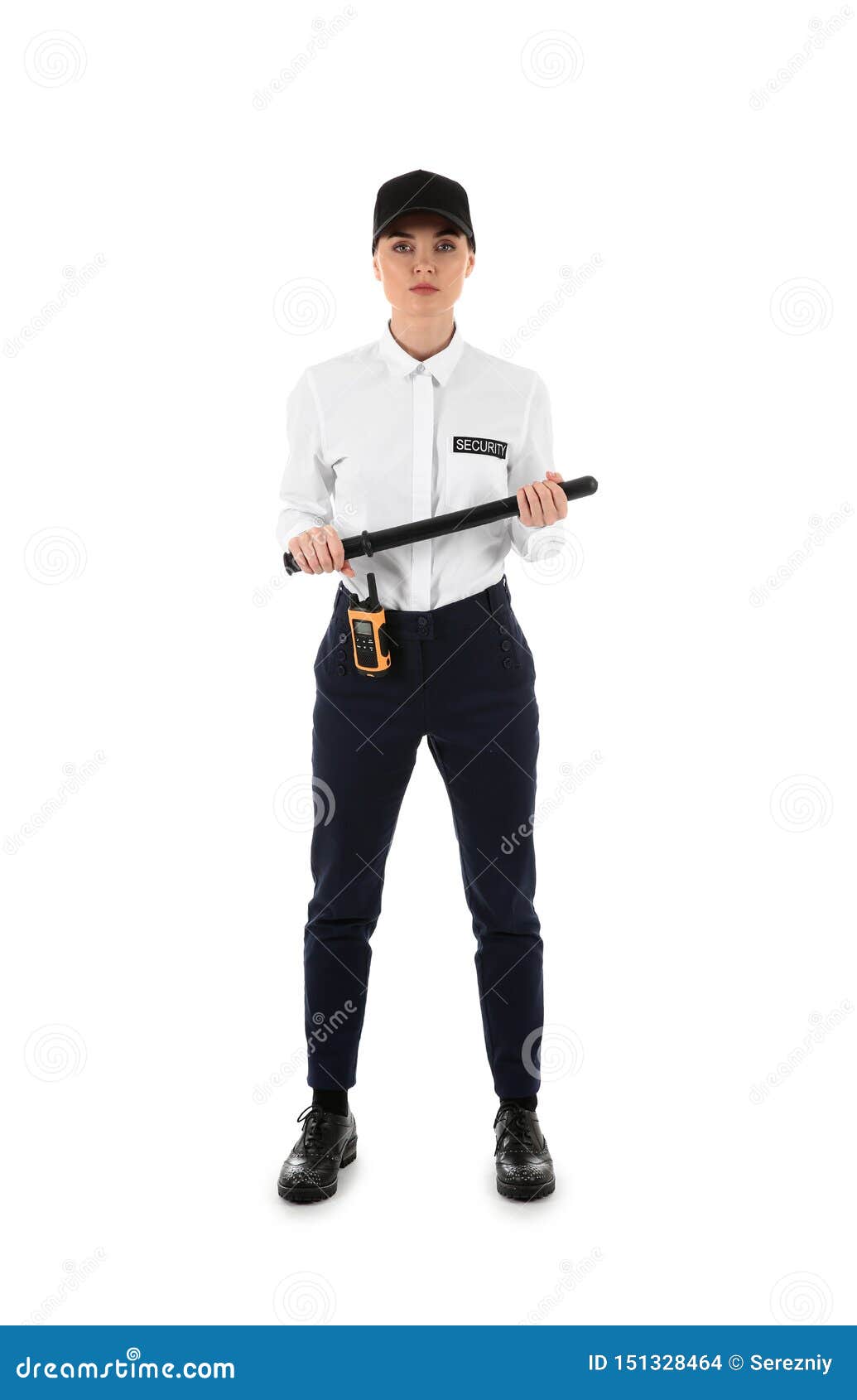Female Security Guard with Baton on White Background Stock Photo ...