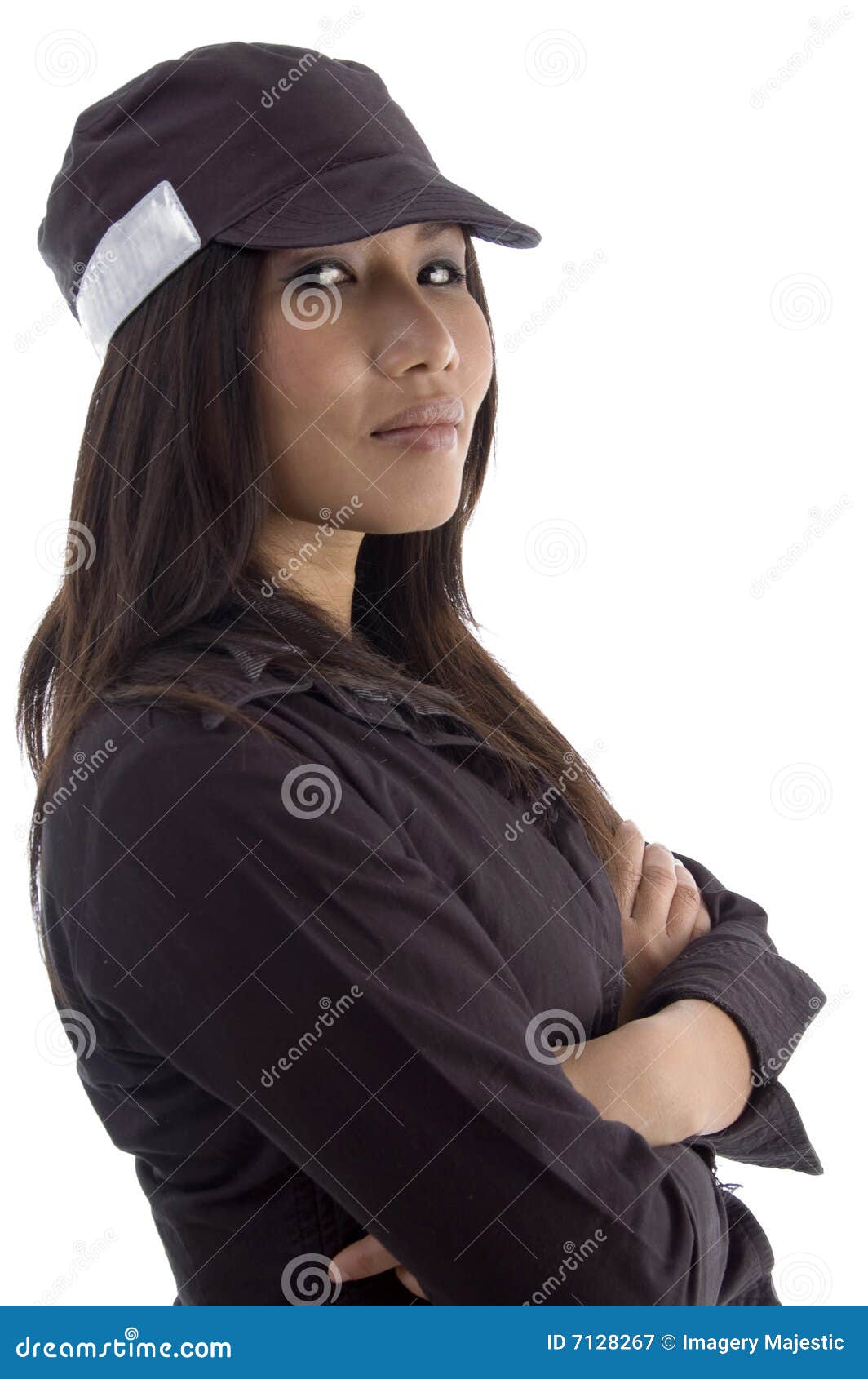 Female Security Guard Operator Talking On The Phone, Calling In The ...