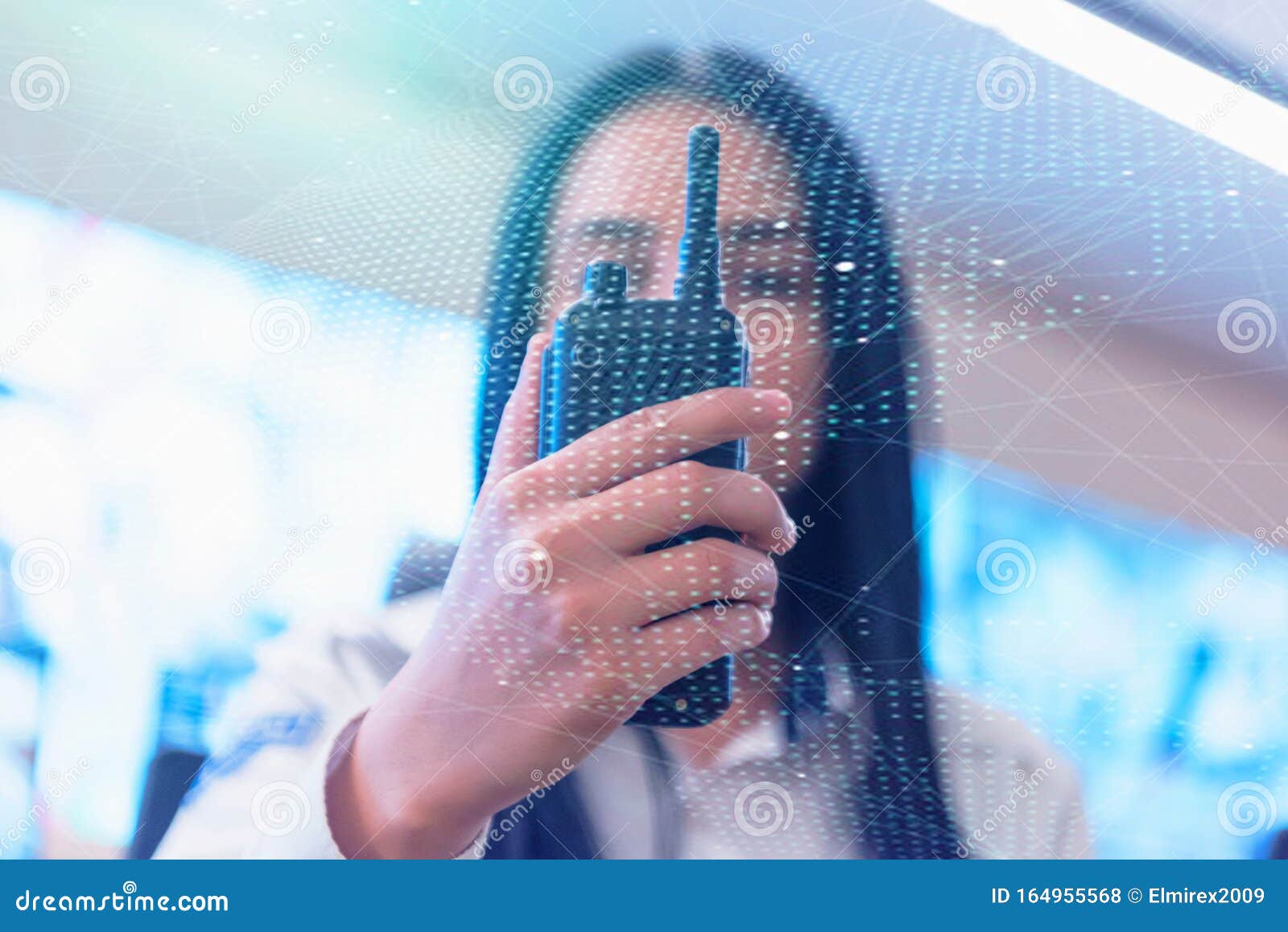 Female Security Guard Operator Talking on the Phone, Calling in the ...