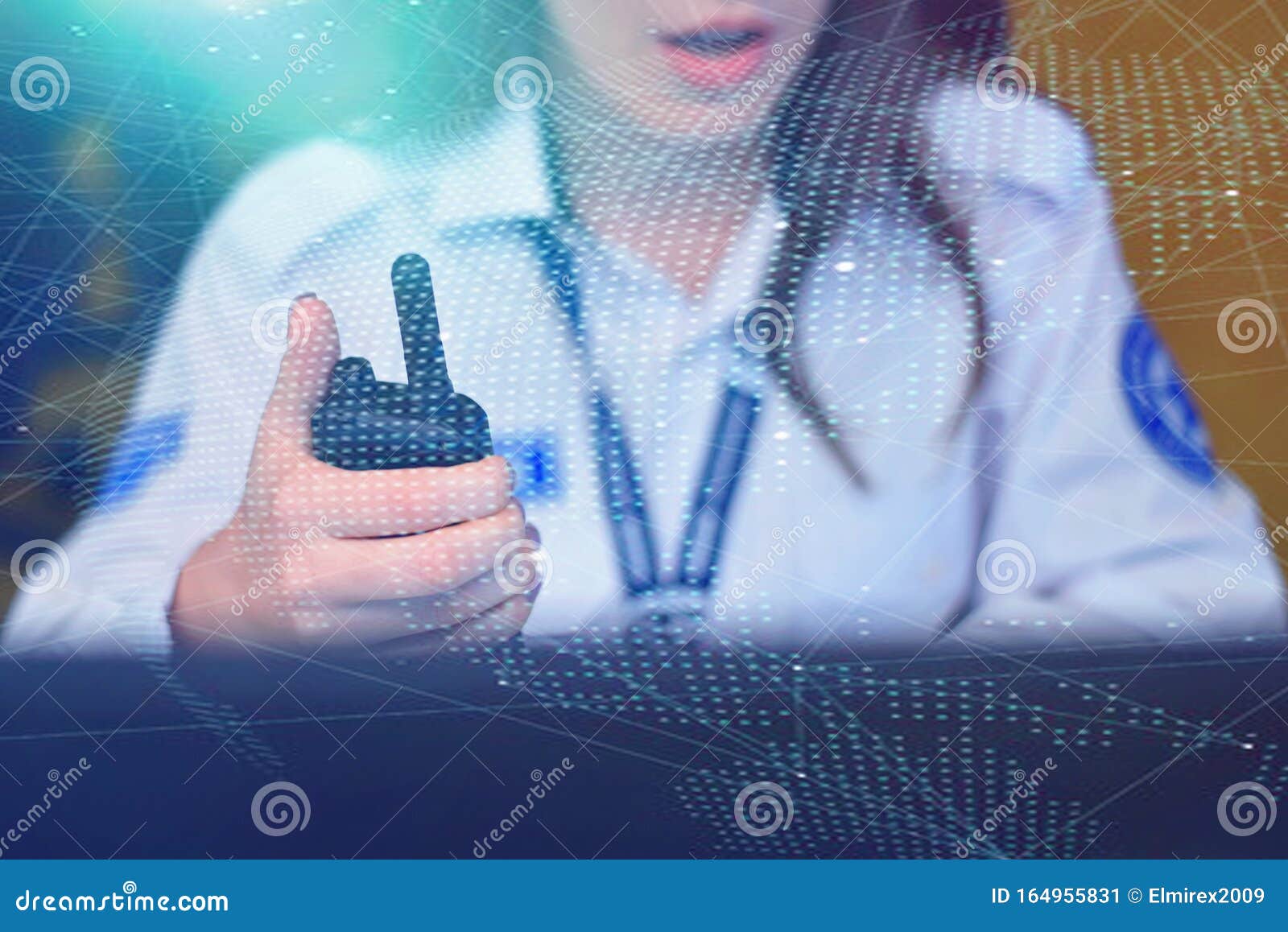 Female Security Guard Operator Talking on the Phone, Calling in the ...